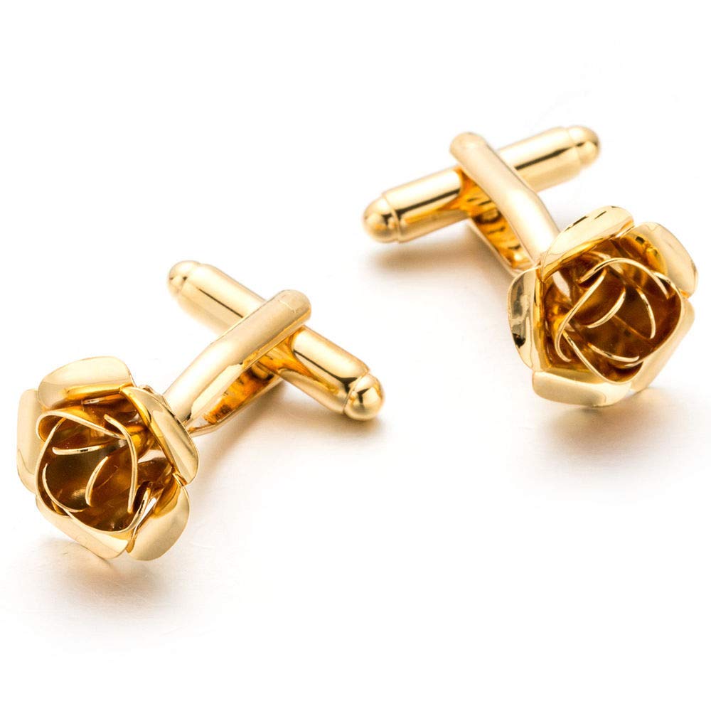 Cufflinks Men's Cufflinks Personalized Shirt Cufflinks Rose Cuff Studs Gold Flower Cuffs Cufflinks for All Kinds of Shirts (with Cufflinks Box)