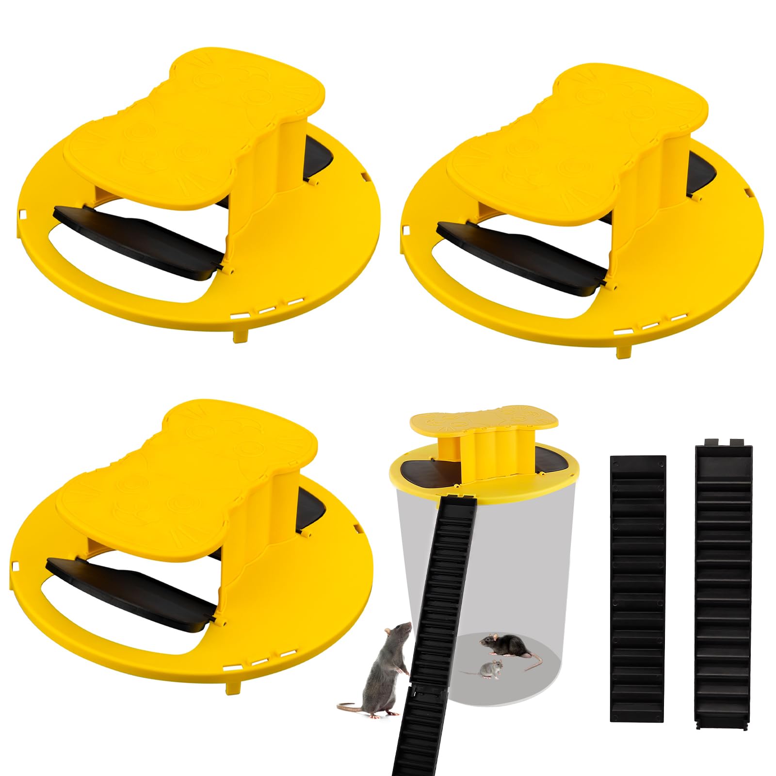 Mouse Trap Bucket,Bucket Lid Mouse Rat Trap, Reusable Humane Mouse Traps for Indoor Outdoor,Automatic Reset Bucket Lid Mouse Trap,5 Gallon Bucket Compatible(3 Pack Cat Style)