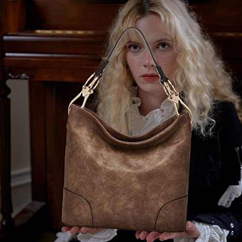 FOXLOVER Shoulder Hobo Handbags for Women Faux Leather Large Capacity Bucket Tote Bag Minimalist Style