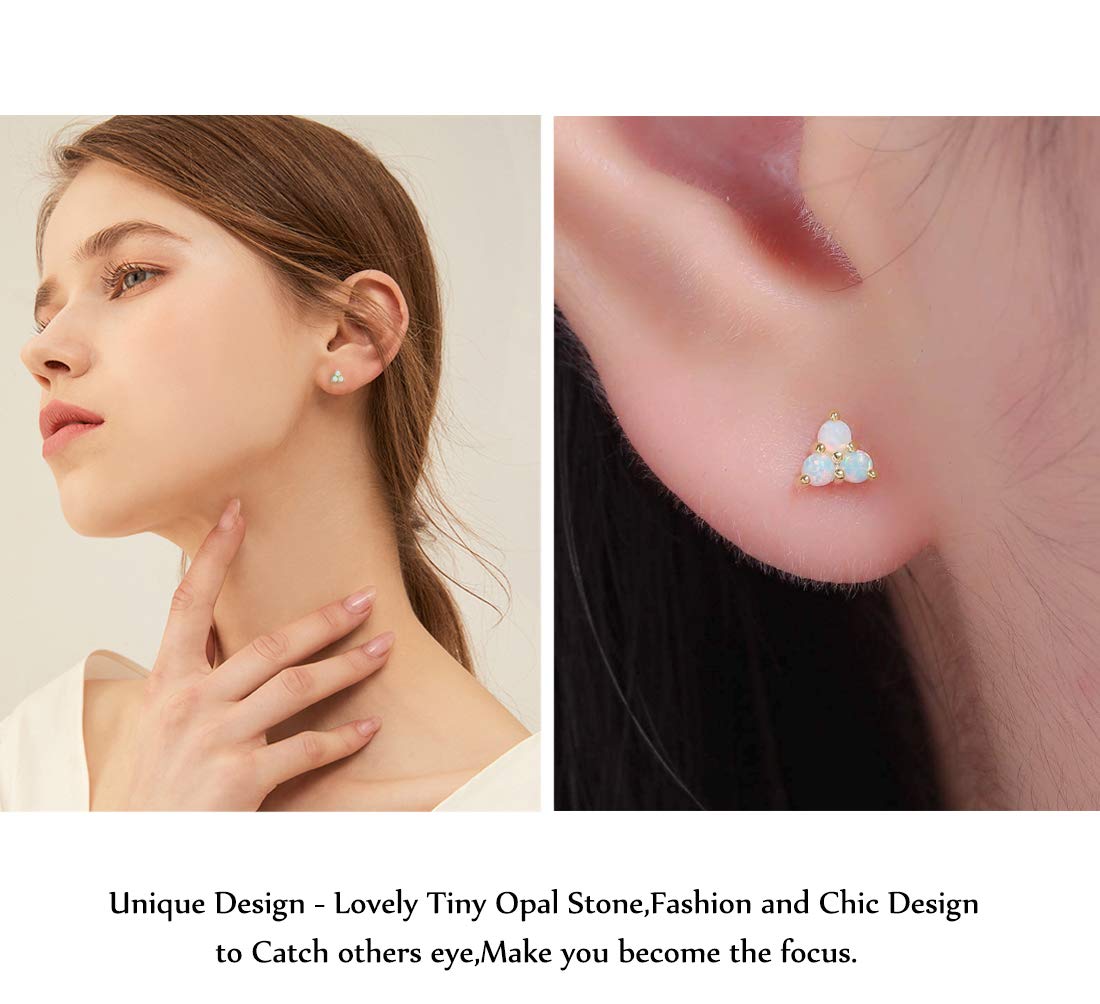 CiNily Tiny Triangle Opal Stud Earrings, 14K Yellow Gold Plated Hypoallergenic Small Gold Earrings for Women Cartilage Jewelry