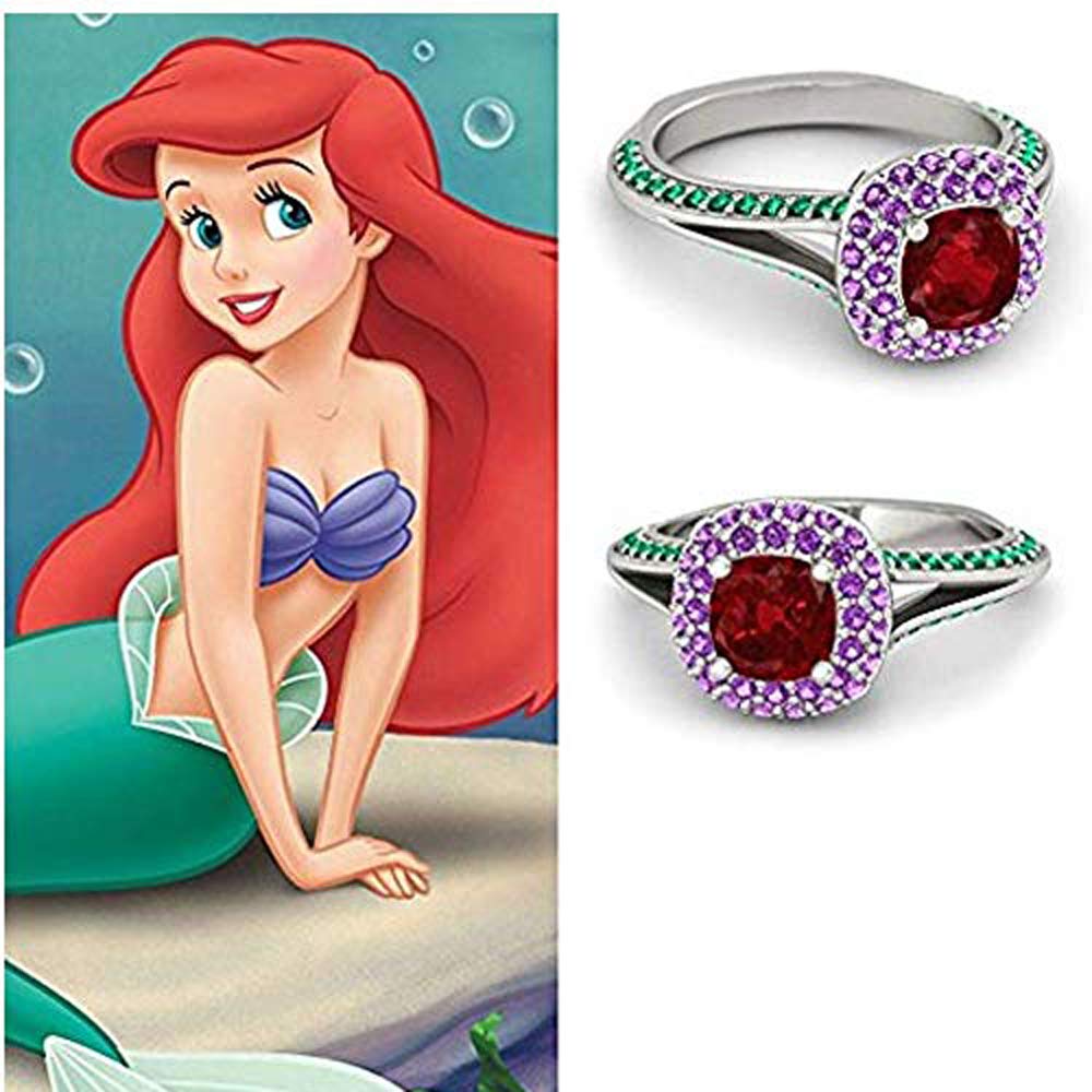 Dabangjewels Awesome 18k White Gold Over Sterling Silver Multi-Color Stone Ariel Princess Engagement Ring for Women's