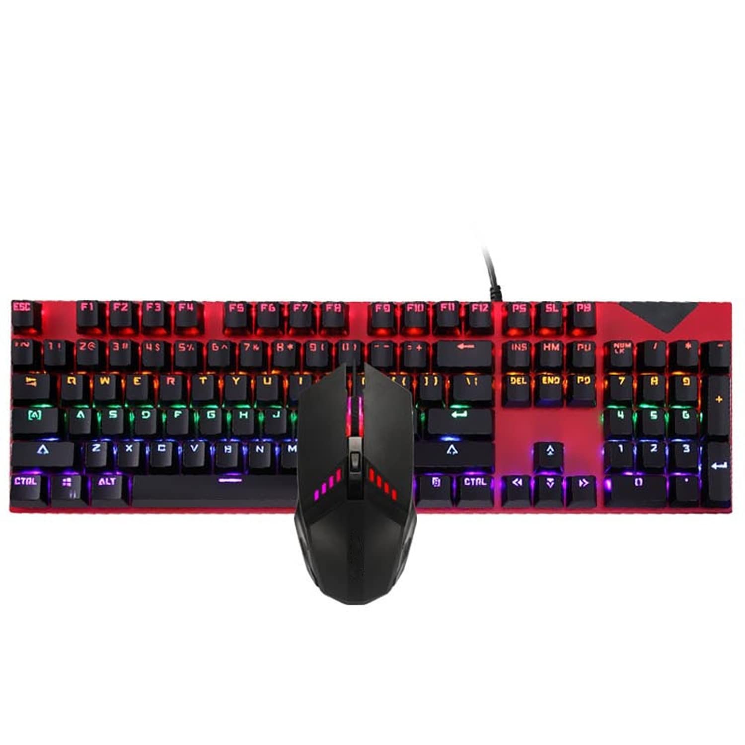 EXHNLE Gaming Keyboard and Mouse Combo, Gaming Keyboard RGB LED Rainbow Backlit, 104 Keys USB Ergonomic Keyboard, for PC Computer Gamer (Color : Red)