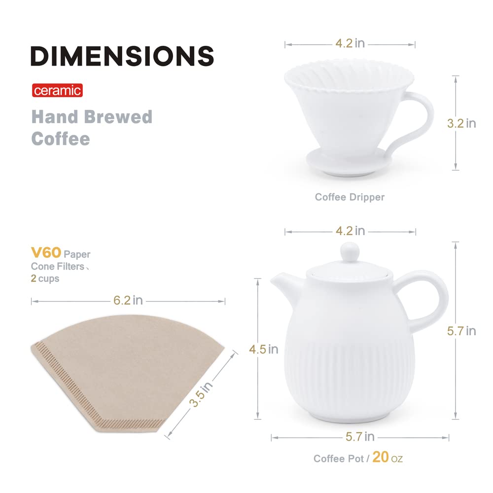 D'ORAMIE Pour Over Coffee Dripper Set ，Maker Ceramic Slow Brewing Coffee Set for Home, Cafe Restaurants Homewarming Gift Easy Manual Brew Maker Gift Strong Flavor Brewer Set