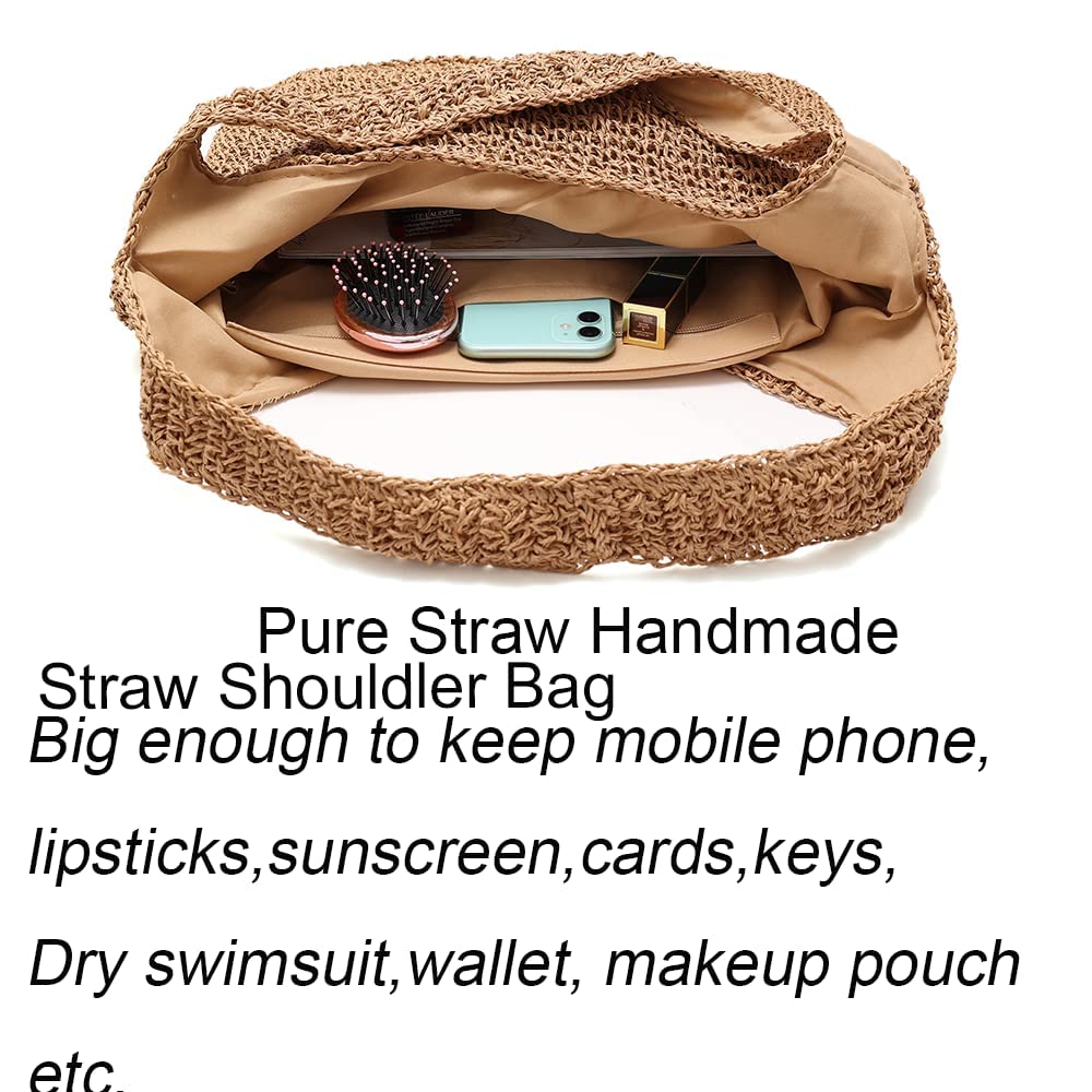 cuiab, Handwoven Straw Shoulder Bag Woven Straw Bag Summer Beach Handbag