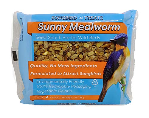 Songbird Treats Seed Bars | 12 Pack of 7 oz Bird Seed Cakes for Wild Birds (Sunny Mealworm)