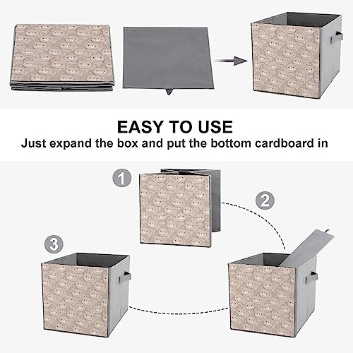 Cute Kawaii Teddy Bear Storage Cubes with Handles Foldable Fabric Bins Organizing Baskets for Shelves Closet