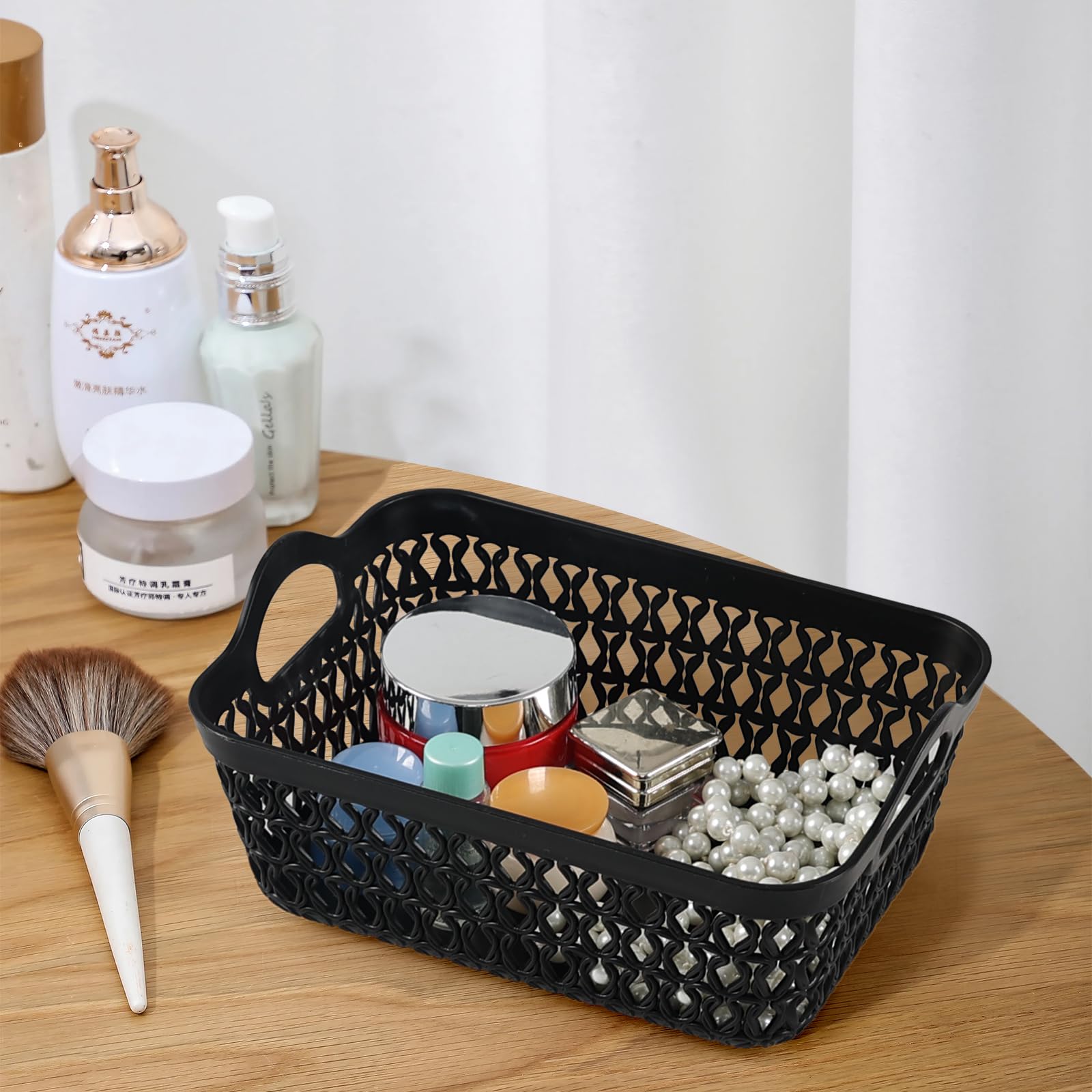 Julyeen 12 Packs Desktop Storage Basket Tray, Plastic Small Shallow Tray Set, Black