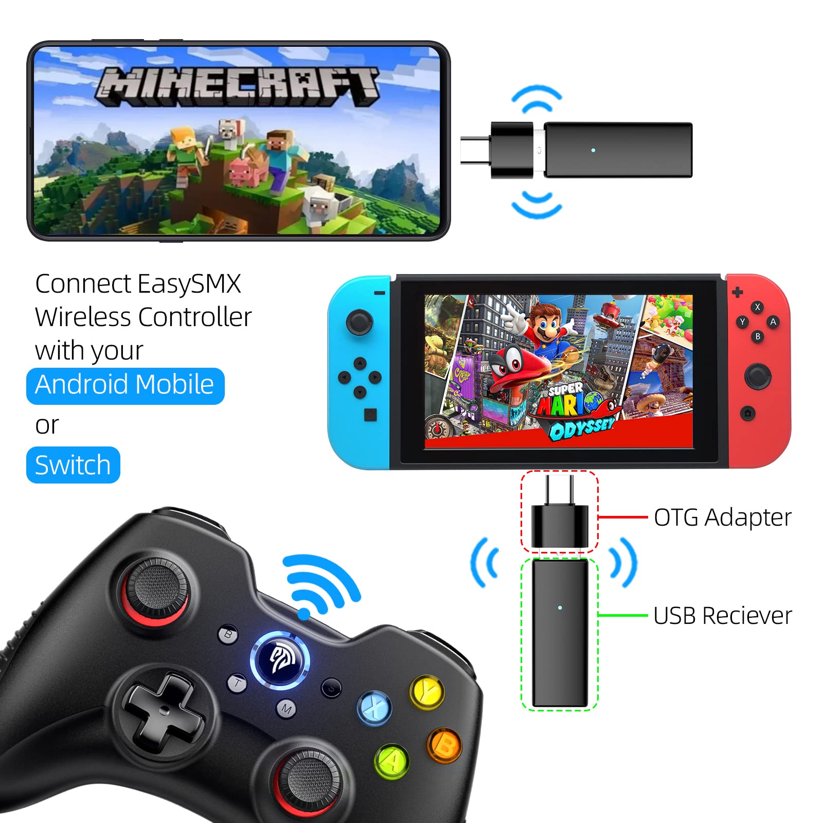 EasySMX USB C to USB A Adapter USB Type C Male to USB Female OTG Adapter, USB Adapter Compatible with All Devices That Without USB A Port