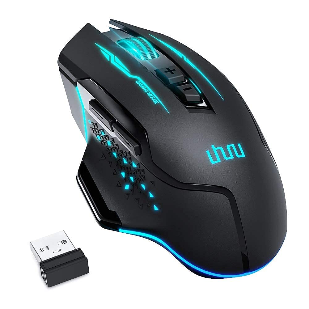 UHURU Wireless Gaming Mouse, Wired and Wireless Dual Modes Rechargeable RGB Gaming Mouse with 7 Programmable Buttons, Ergonomic and 5 Adjustable DPI Levels up to 10000 DPI for PC Laptop Gamer (WM-07)