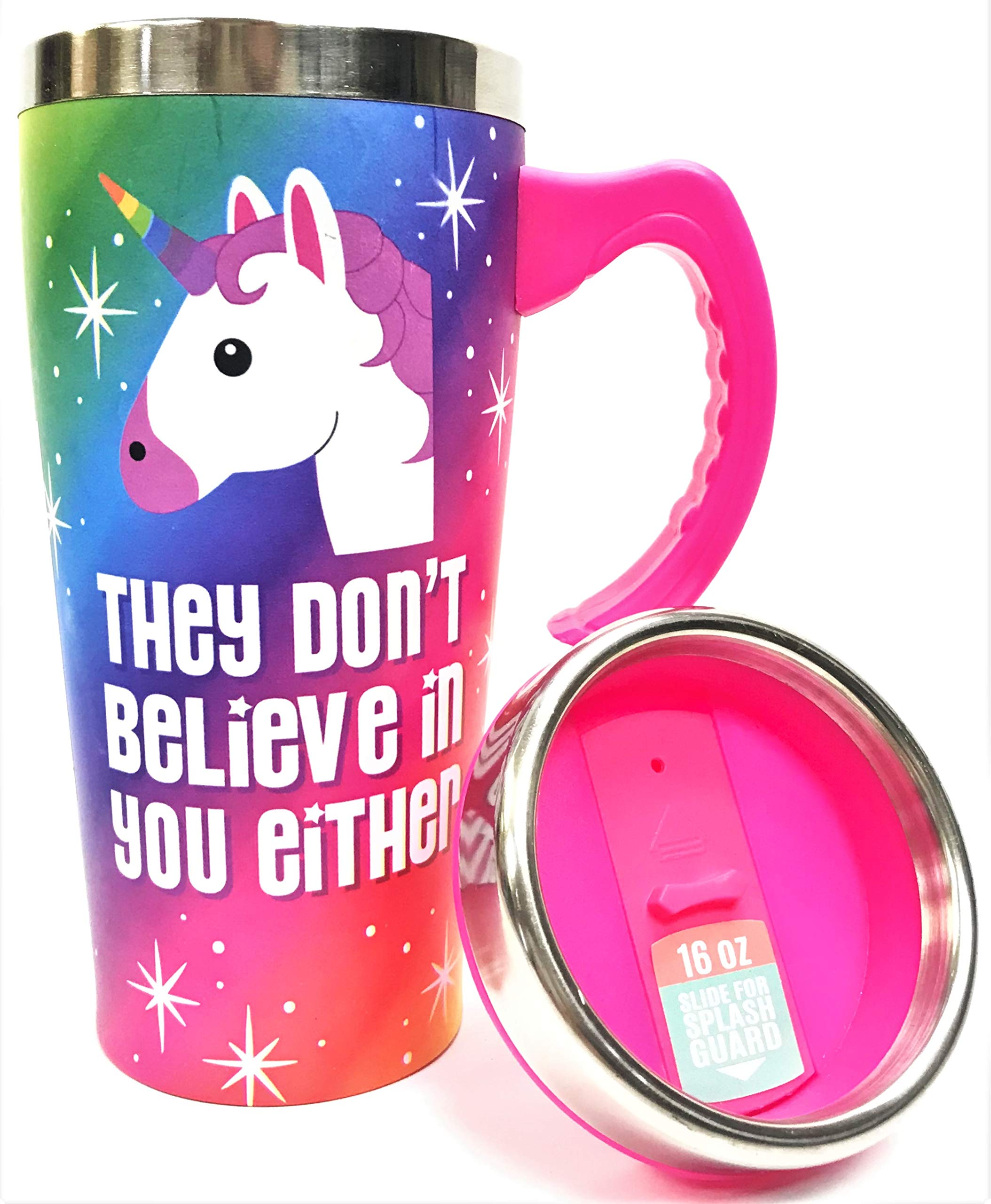 Eclipse Mermaid Unicorn Design 16oz 100% Stainless Steel Temperature Retention Travel Mug Cup w/Handle, Assorted Designs, Choose Your Style! (They Don't Believe In You Either)