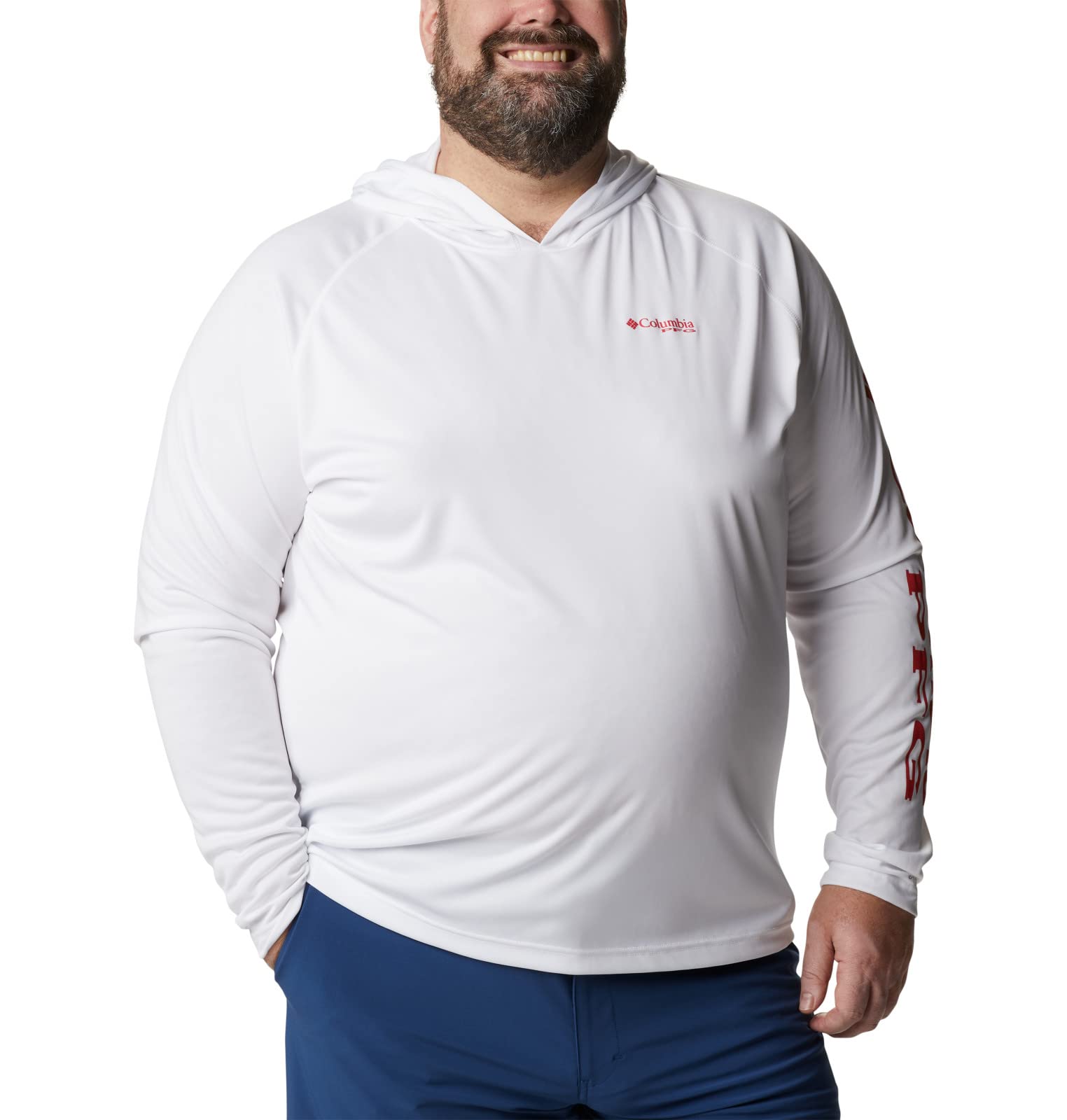 Columbia Men's Terminal Tackle Hoodie, White/Red Spark Logo, Medium