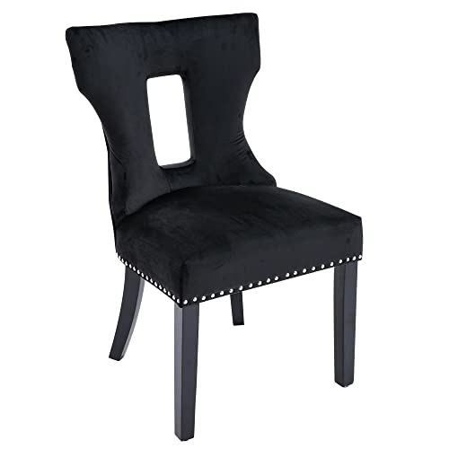 GOTMINSI Velvet Dining Chairs Set of 2, Dining Room Chairs with Nailhead Rivet Trim Design,Upholstered High Back Dining Chairs for Kitchen Dining Room Mid Century Modern Living Room Chairs,Black