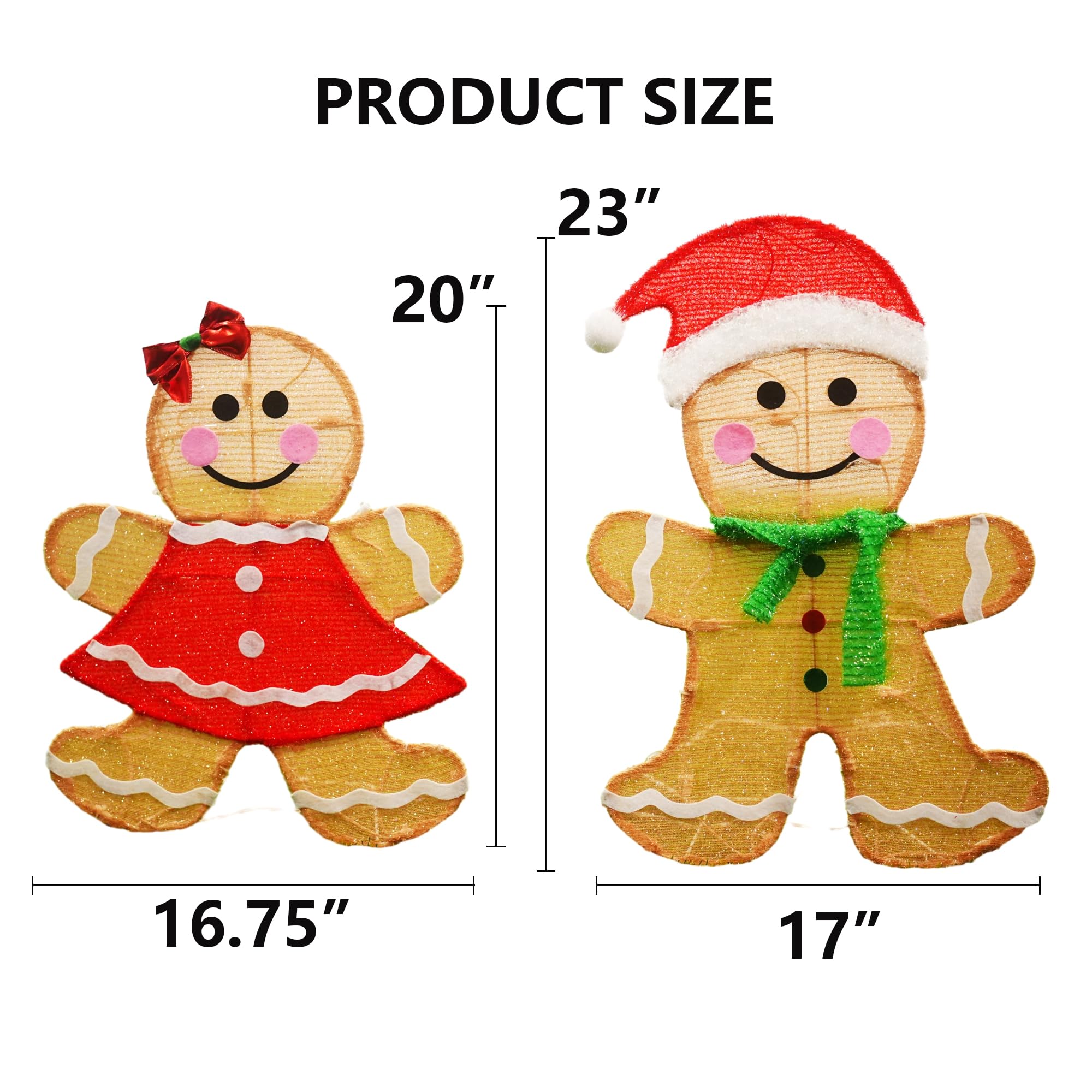 Dazzle Bright Christmas Outdoor Decorations Yard, 2-Piece Lighted 2D Gingerbread Man with 50 L, 23 Inch Pre-Lit Light Up Gingerbread Man, XMAS Festive Holiday Front Garden Patio Yard Lawn Display