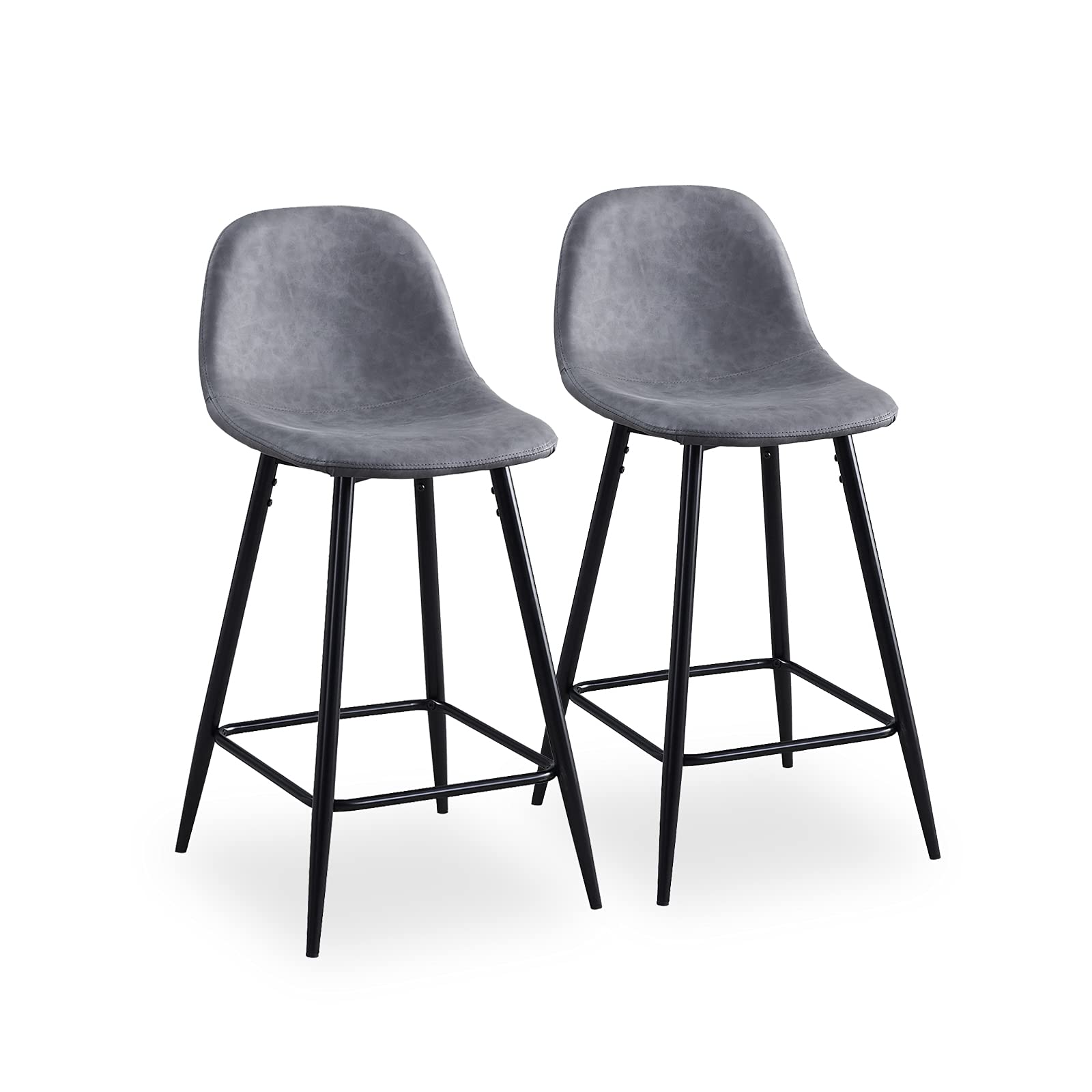 CLIPOP Pu Leather Bar Stools Set of 2, 26" Counter Height Bar Stool with Back, Sturdy Metal Legs, Footrest, Kitchen Bar Chairs for Home Island Breakfast Pub, Maximum Weight 330 lbs, Grey
