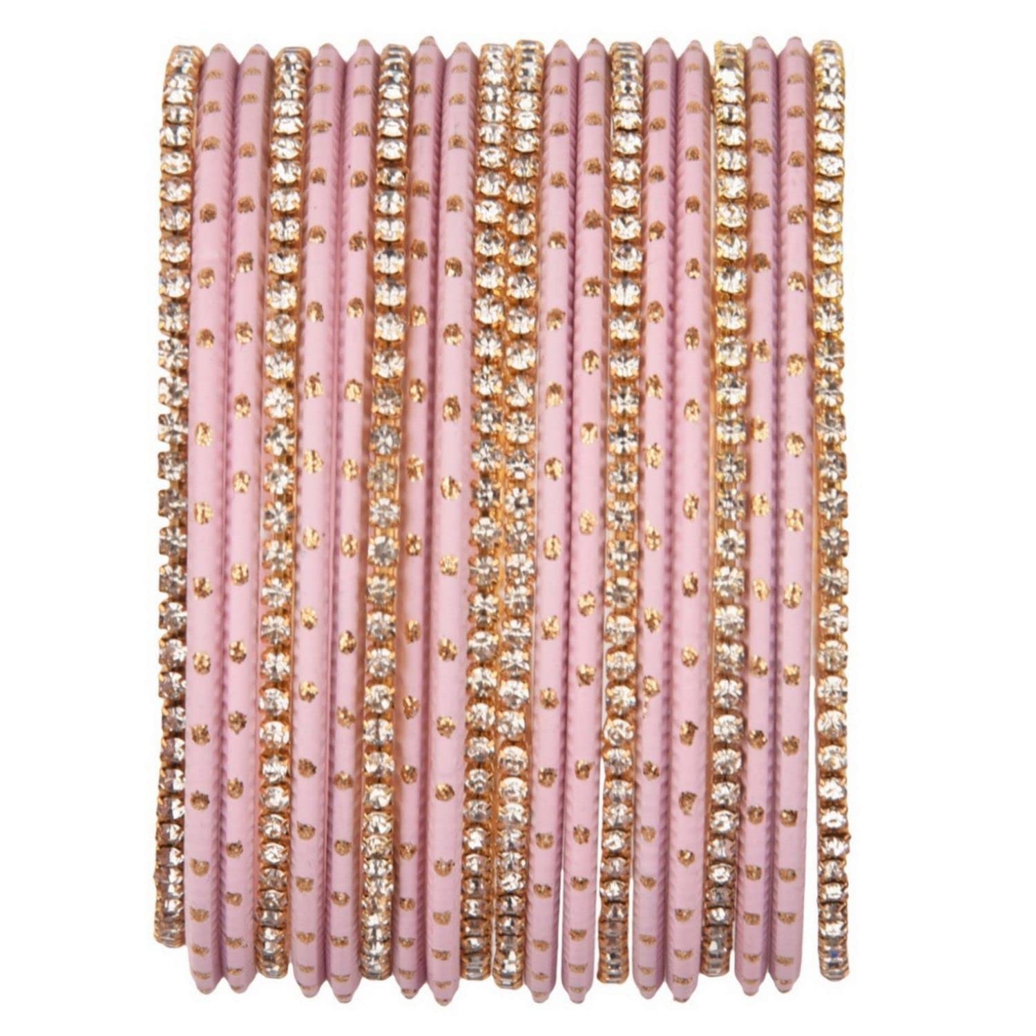 Efulgenz Rakshabandhan Gift Indian Bangle Set Rhinestone CZ Plain Bracelet Bangle Jewelry for Women (20 Pcs) Size-2.6, Pink