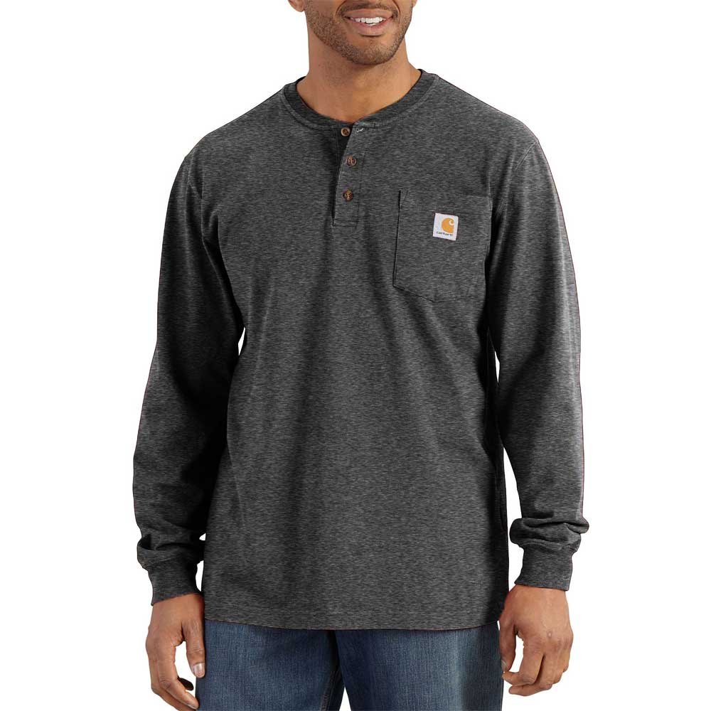 Carhartt Men's Loose Fit Heavyweight Long-Sleeve Pocket Henley T-Shirt, Carbon Heather, Small