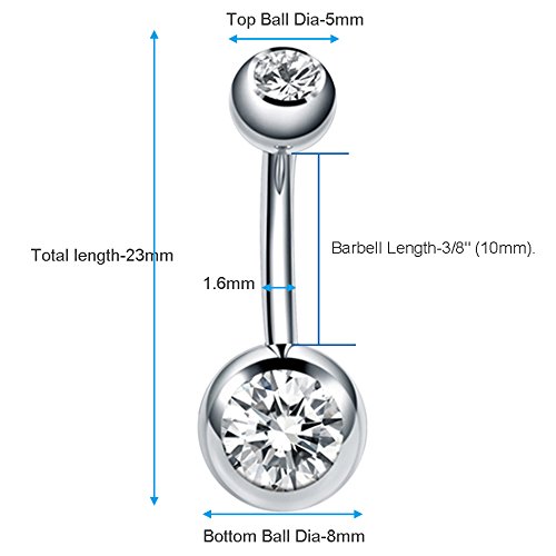 Coolrunner 14G Belly Button Ring Body Jewelry Piercing 10 Pack, Silver Belly Button Ring, Stainless Steel Belly Button Ring for Women