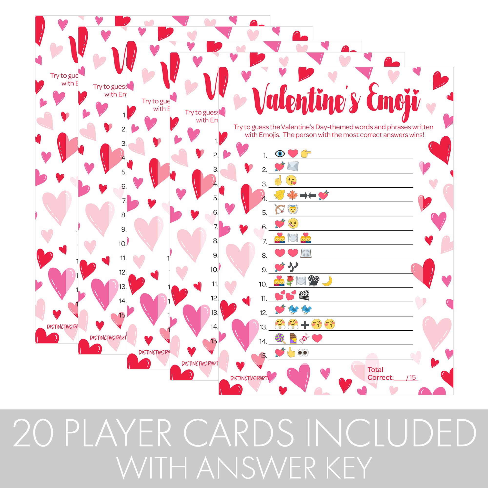 Valentine's Day Emoji Game - Fun Classroom Party Activity for Kids & Adults - 25 Player Cards, Valentine Guessing Game for Families, Couples, & Friends