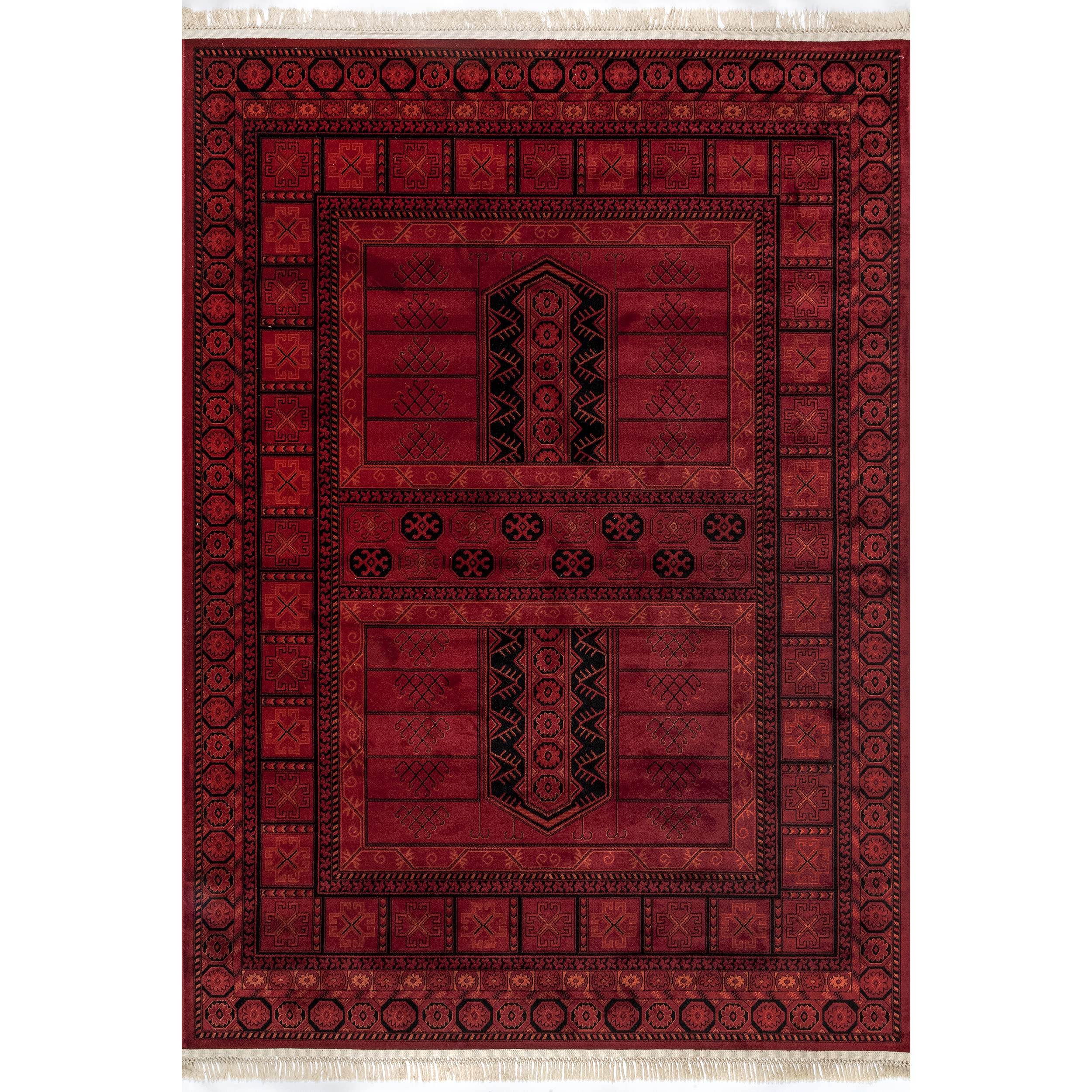 nuLOOM Billie Traditional Paneled Fringe Area Rug, 4x6, Red
