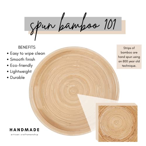 HABITAAS Spun Bamboo Serving Tray, Decorative Tray for Coffee Table, Ottoman Tray, Wooden Tray, Round Tray, Coffee Table Tray Decor, 13.75 Inches Large Round (Gray)