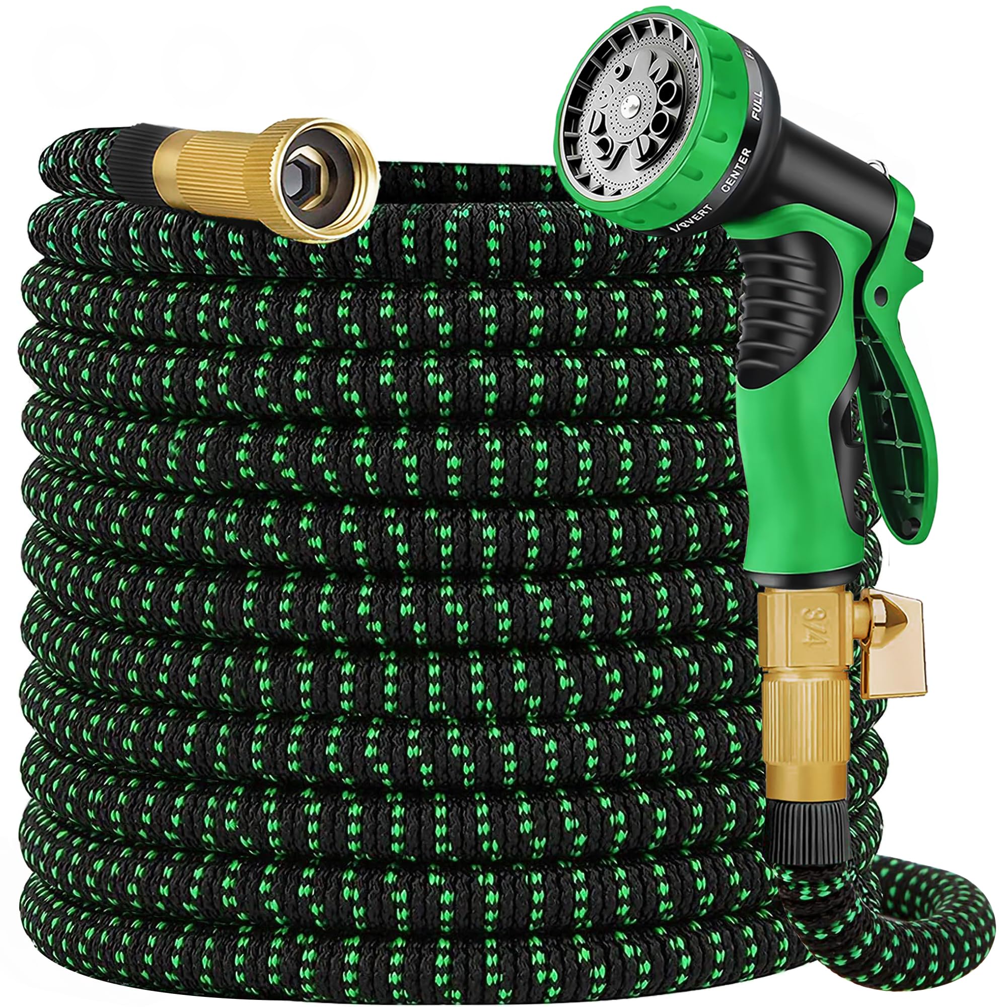 Expandable Garden Hose 25 ft Water Hose with 10 Function Spray Nozzle, Lightweight Flexible Hose with 3/4 Inch Solid Fittings and 5-Layer Latex Core, 25ft Retractable Stretch Hose (Black & Green)