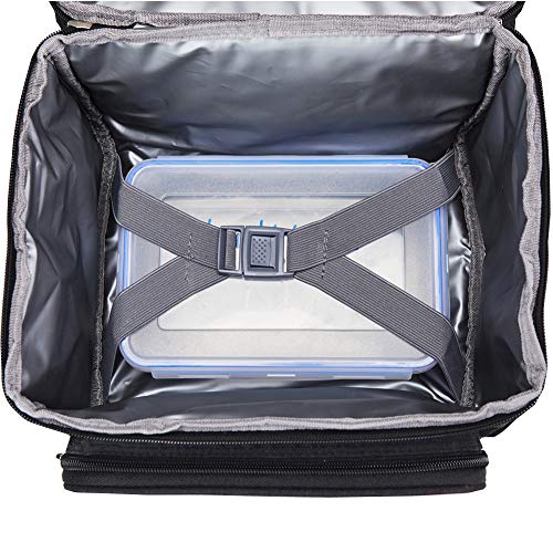 Dual Compartment lunch bag with Shoulder Strap Leakproof Insulated Cooler Bag Tote with Lunchbox Belt for Men Women Adults Work (Black)