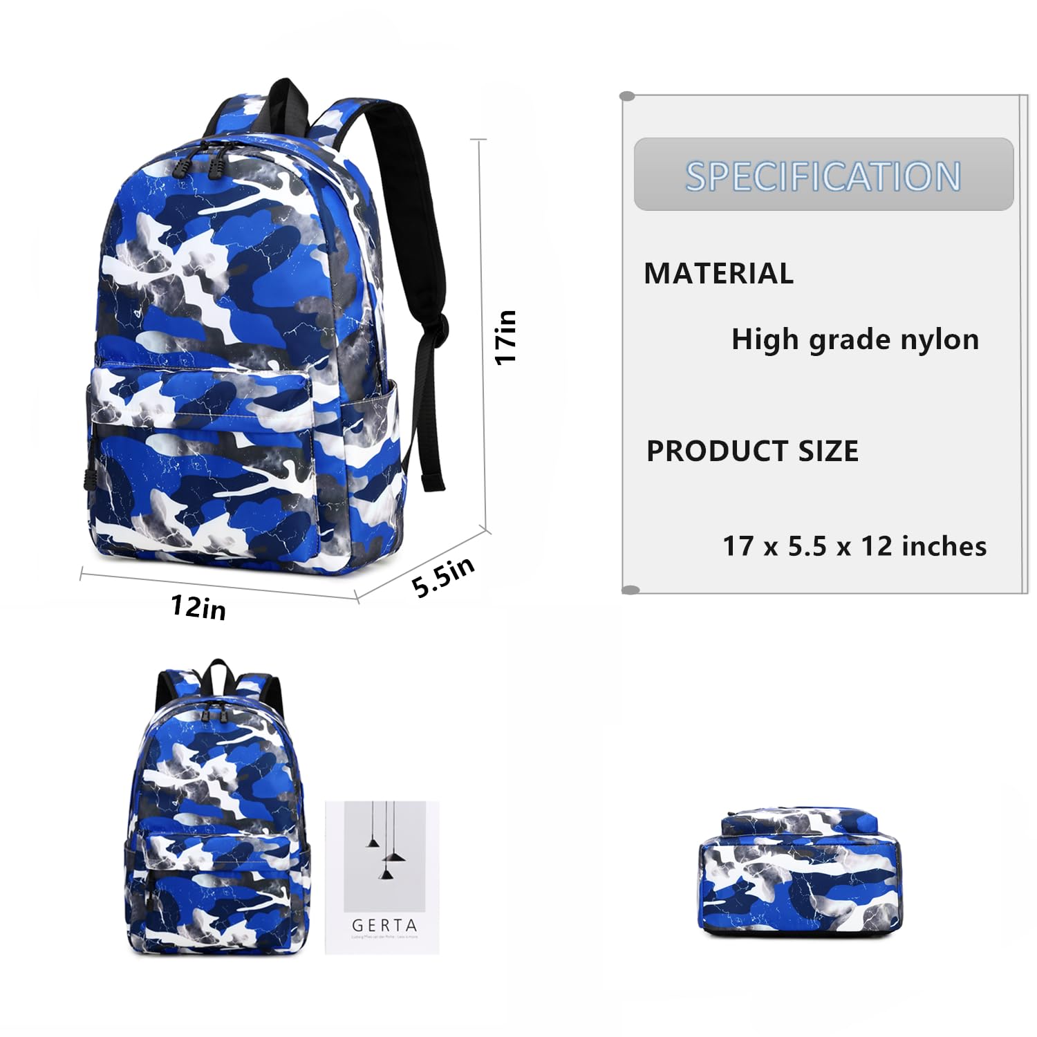 Lmwzh Backpack For Boys Girls Elementary Waterproof teen School Bags Kids Bookbag Lightweight Camo Blue(2023 Model)