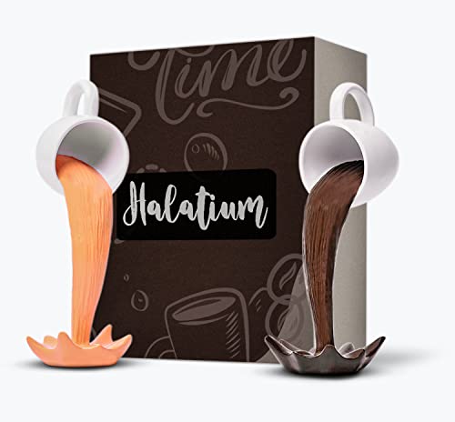 HALATIUM Floating Mug Coffee Cup Sculpture Set of 2 Hand-Painted, 8.7 in. Tall Mugs Spilling 2 Colors of Coffee – Cafe or Kitchen Decor, Decorations, & Accessories for Coffee Bar Decor or Station