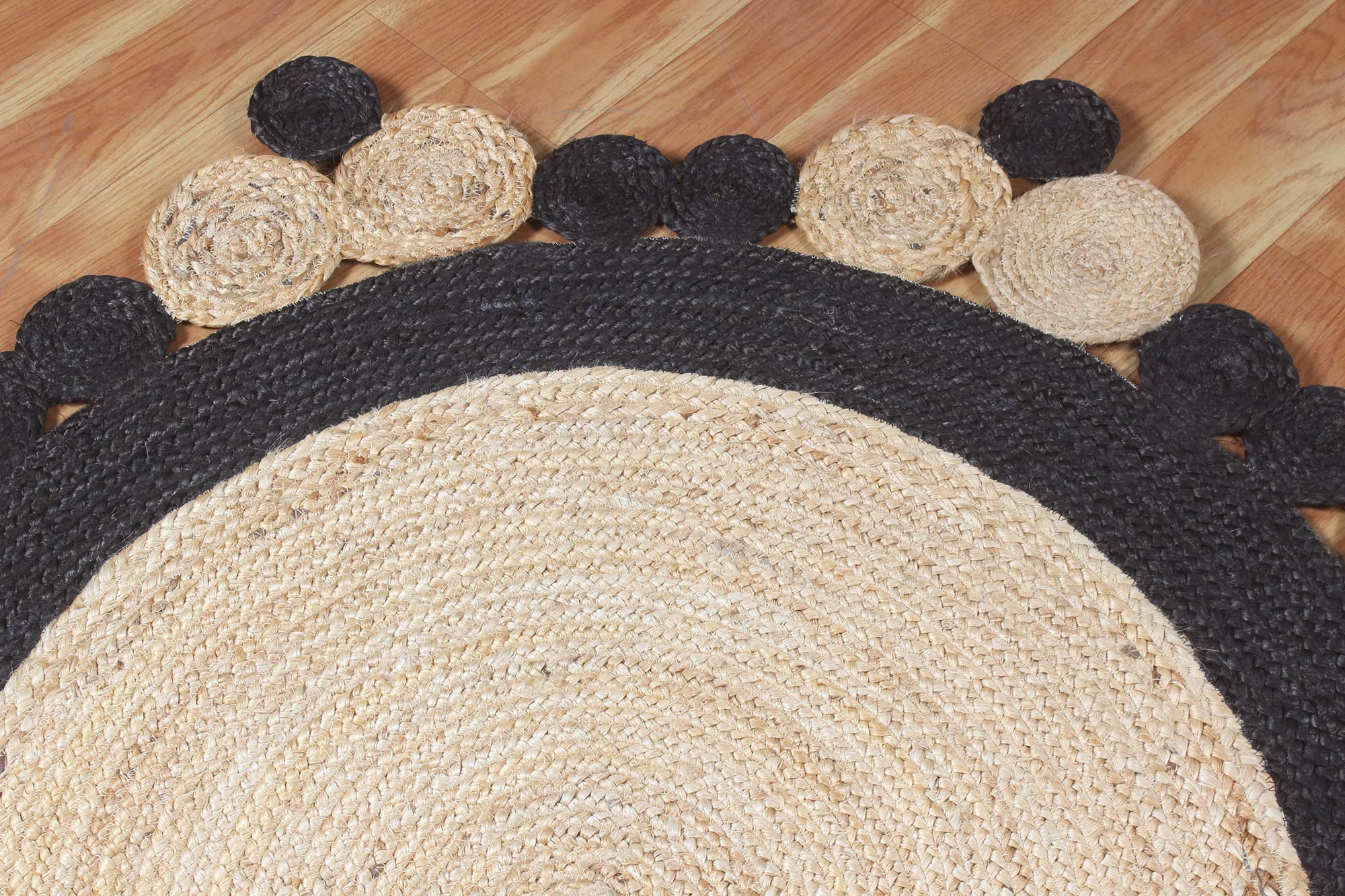 CASAVANI Collection Circle Area Rug - 10 Ft' Round Black Natural Jute Mat Geometric Kilim Rug Indoor Outdoor Use Mat Flatweave Rugs for Bedroom Bedside Round Dining Table Mat Hall & Kitchen