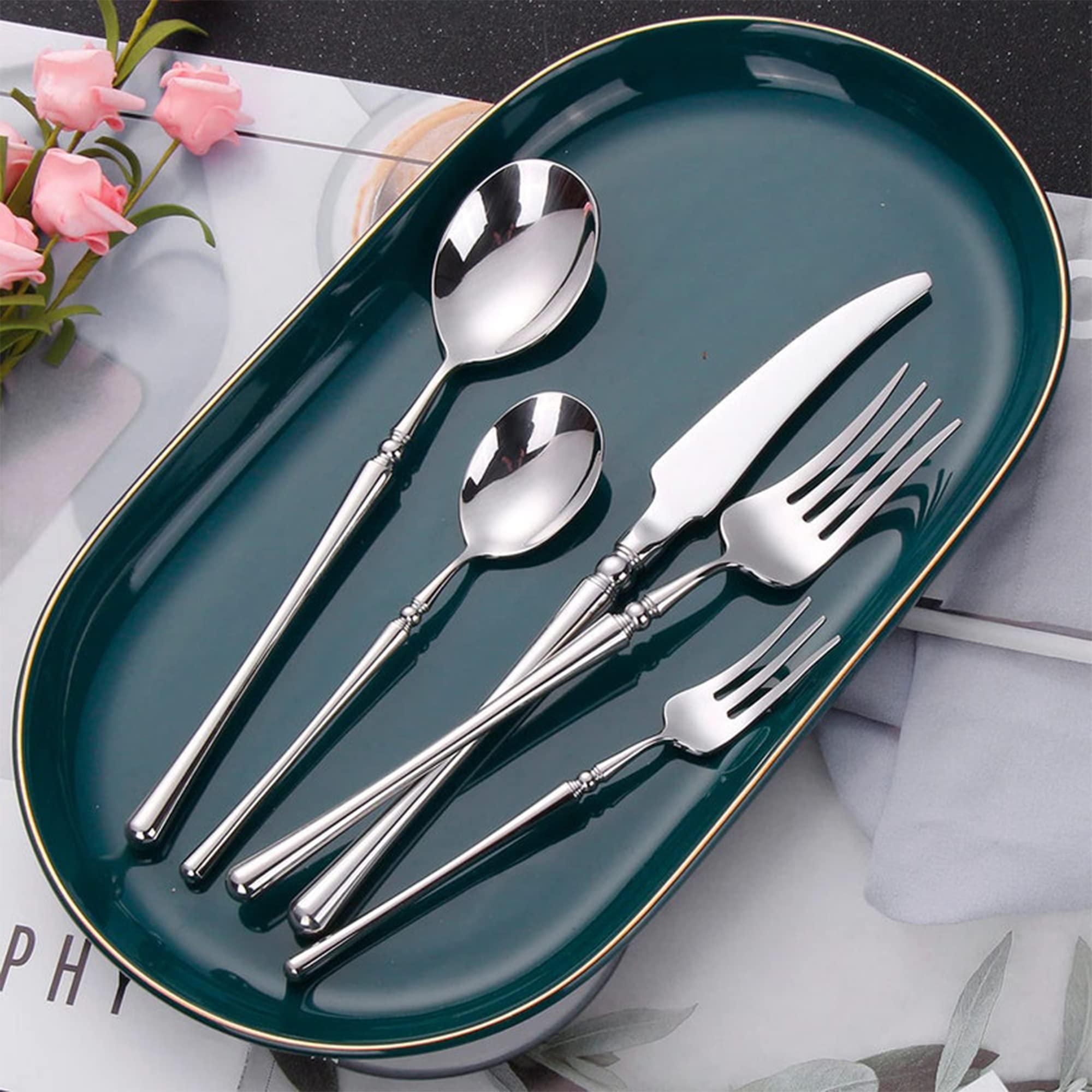 Cutlery Set 20 Pieces Stainless Steel Silverware Set, Dining Modern Elegant Flatware Travel Silverware, Home, and Restaurant Cutlery