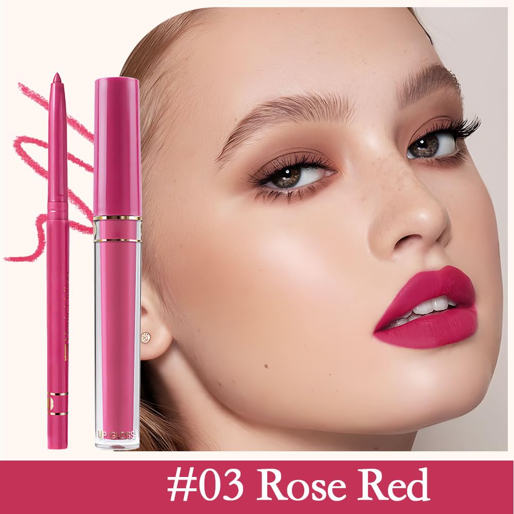 evpct 2Pcs Ruby Red Berry Matte Lip Liner and Lipstick Combo DNM Red Lip Gloss Stains Pencil Makeup Set Women Long Lasting 24 Hours Liquid Lipstick and Lip Liner Set labiales mate 24 horas originales