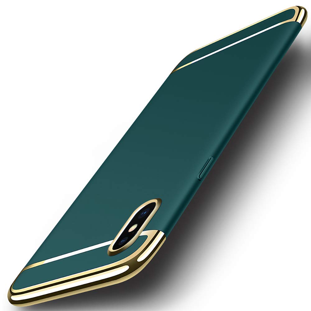 CROSYMX iPhone X/XS Case, 3 in 1 Ultra Thin and Slim Hard Case Coated Non Slip Matte Surface with Electroplate Frame for Apple iPhone X/XS(5.8'') - Dark Green