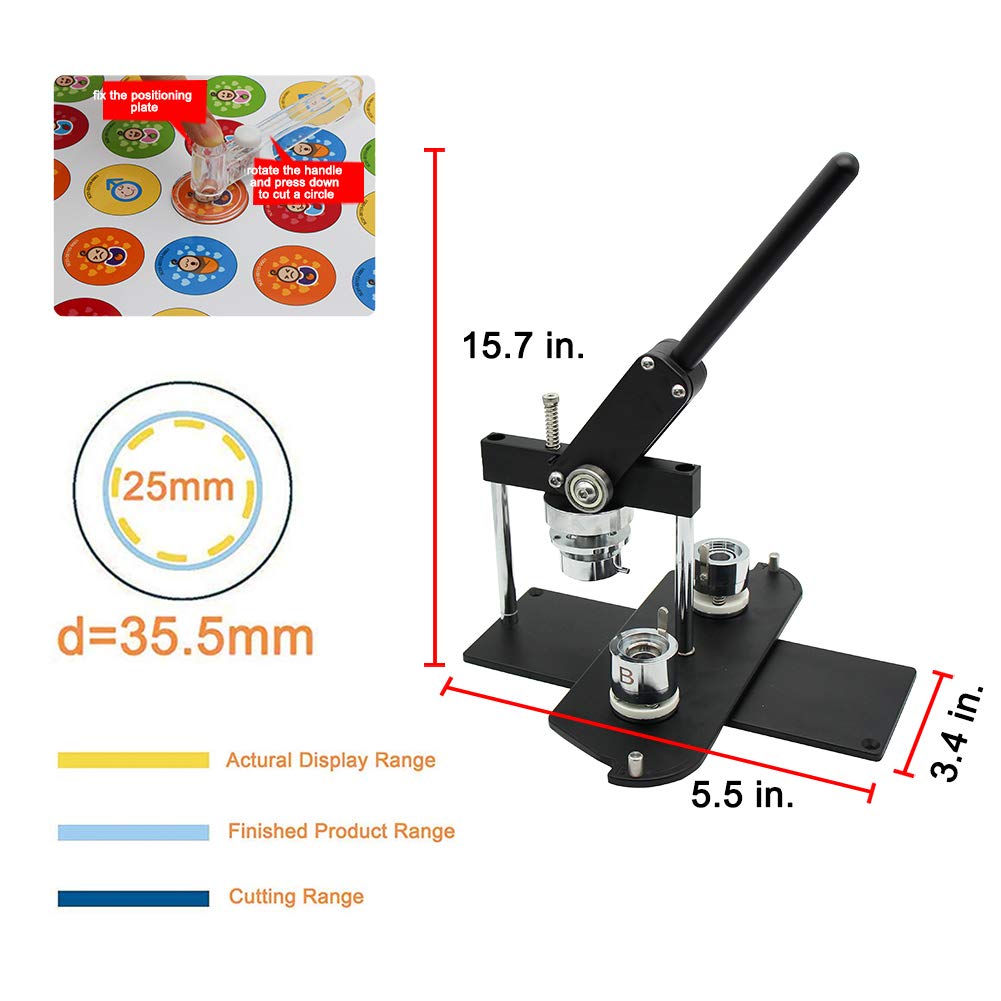 ChiButtons Button Maker Kit 25mm (1") Badge Press Machine-B400 + 25mm Round Die Moulds + 500 Set Button Components + Adjustable Circle Cutter (Black-New)