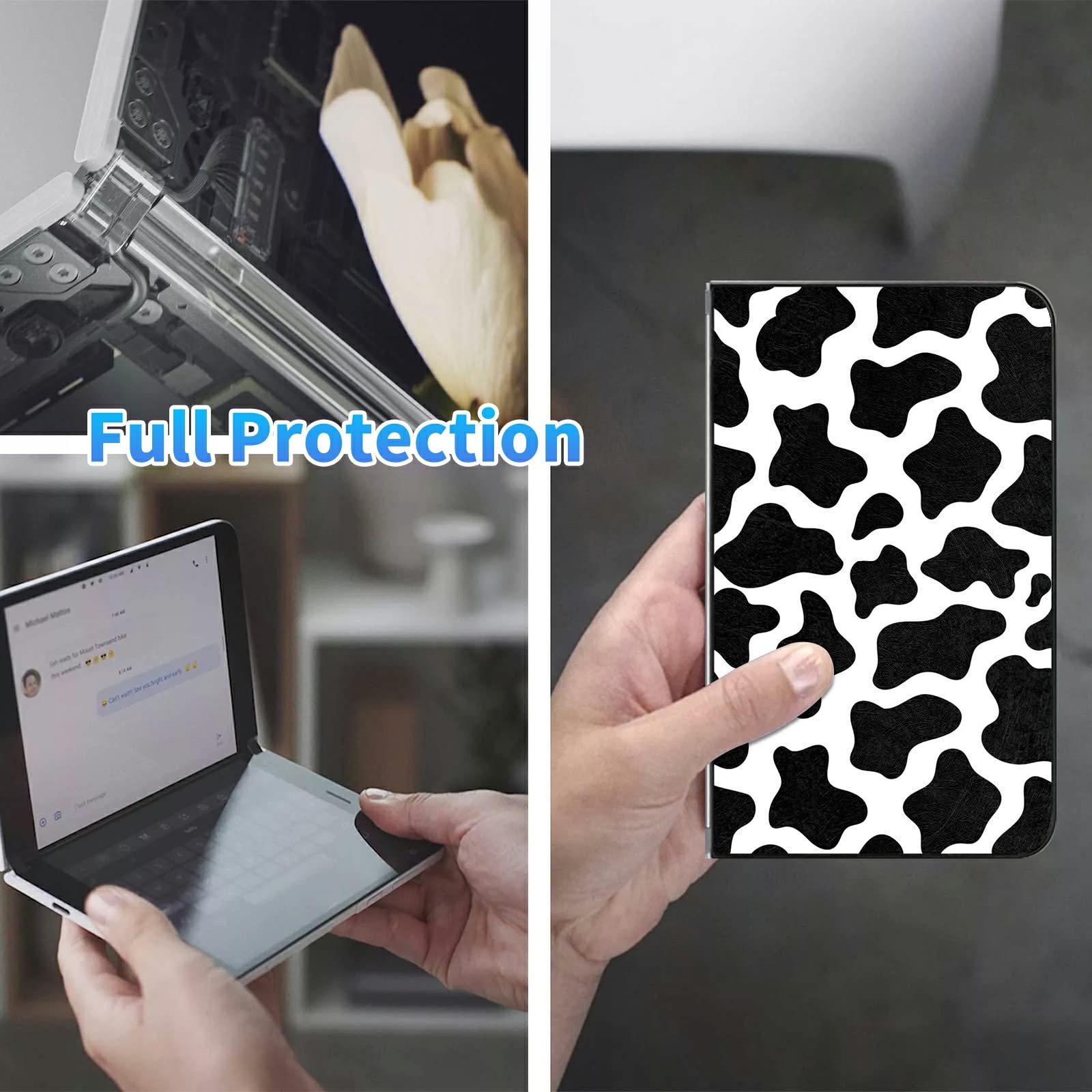 Case for Microsoft Surface Duo 2020, Dikoer Microsoft Surface Duo Phone Case for Women Men, Heavy Duty Ultra Slim Hard PC Back Shockproof Flip Cover for Microsoft Surface Duo 8.1", Cow Print
