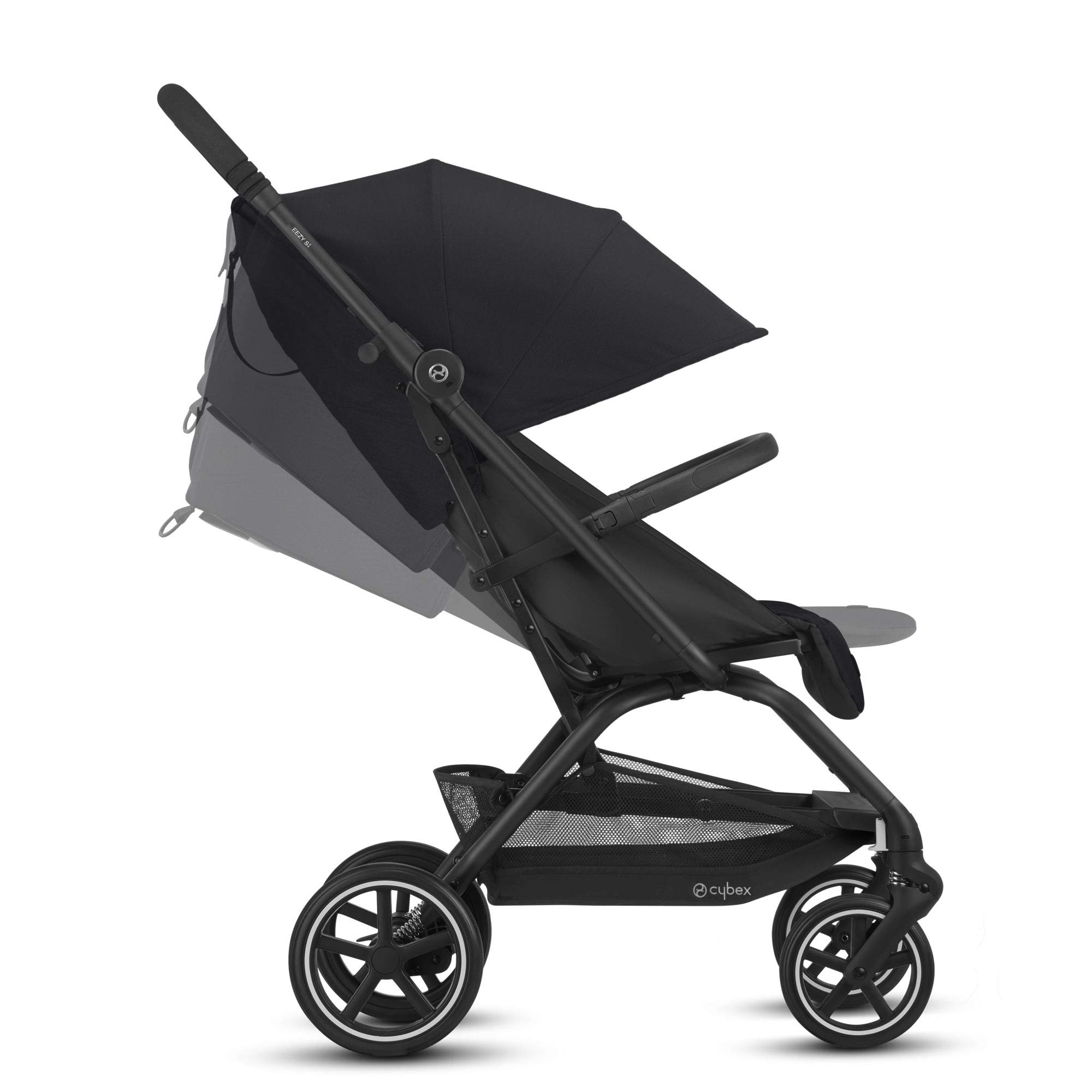 Cybex Eezy S + 2 Lightweight Travel Baby Stroller for 6 Months+, Compatible with Infant Car Seats, Compact Fold, Stands for Storage, All-Terrain Wheels, Deep Black