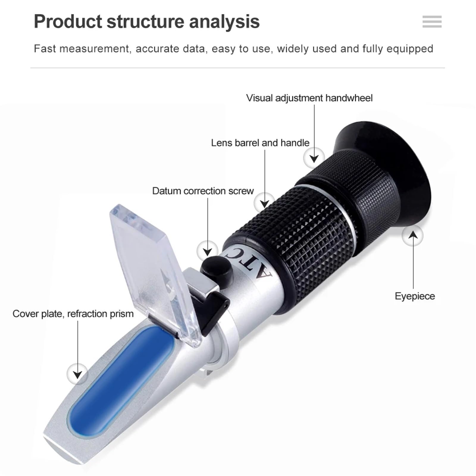 KYKYK Refractometer, 3 in 1 Honey Refractometer Brix 58~92% Hand Held ATC for Honey Moisture Brix and Baume Tester for Honey Moisture Brix and Baume for Fruit, Homebrewing, Juice, Vegetables