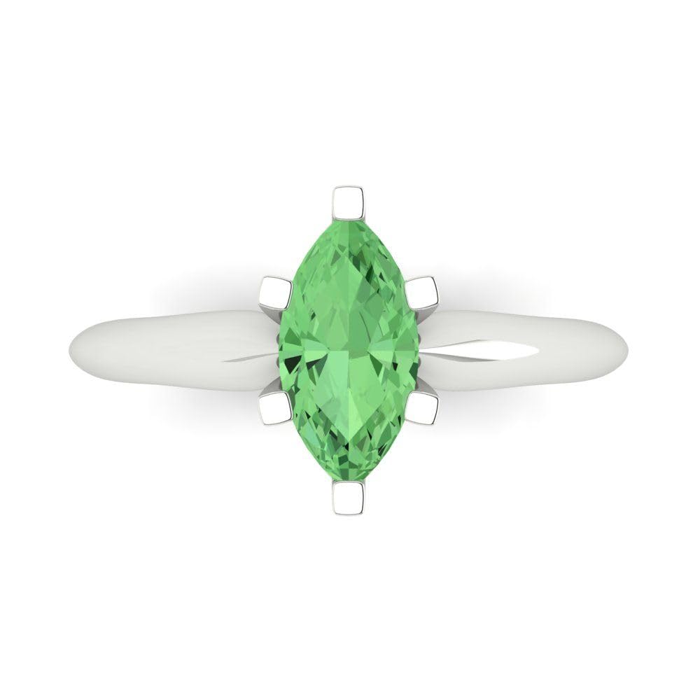 Clara Pucci 1.0 ct Marquise Cut Solitaire Green Simulated Diamond Engagement Bridal Promise Anniversary Ring 18K White Gold Size 5