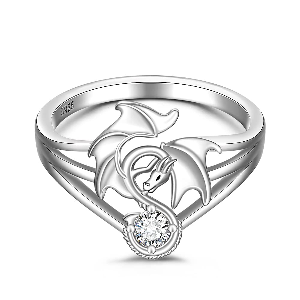 Dragon Ring for Women Vintage Cool Dragon Crystal Rings Jewelry Band Sterling Silver Wedding Engagement Halloween Christmas Gifts Size 9