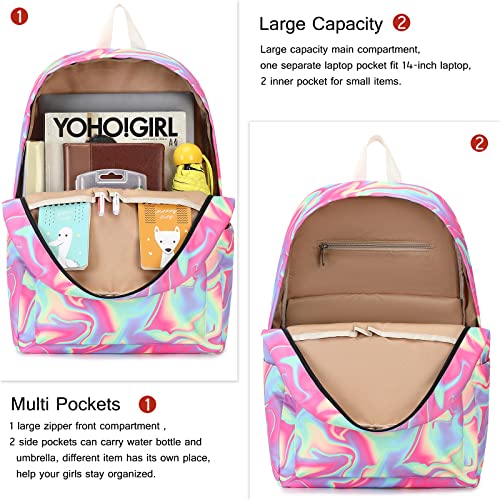 LEDAOU Backpack for Girls School Bag Kids Bookbag Teen Backpack Set Daypack with Lunch Bag and Pencil Case (Blue Purple)