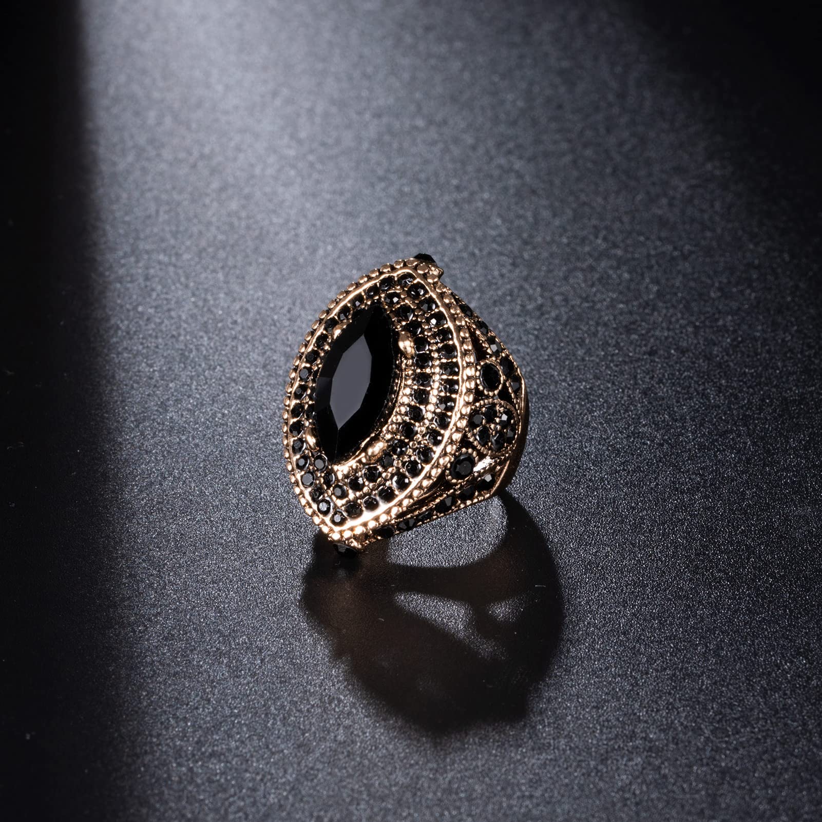 CKHAO Women Ring - Big Size Antique Gold Plated Turkish Style Black Gemstone Vintage Ring Women Jewelry J0769BLK (8)