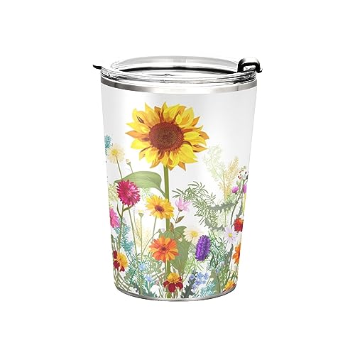 Jihqo Vivid Sunflowers Tumbler with Lid and Straw, Insulated Stainless Steel Tumbler Cup, Double Walled Travel Coffee Mug Thermal Vacuum Cups for Hot & Cold Drinks 12oz