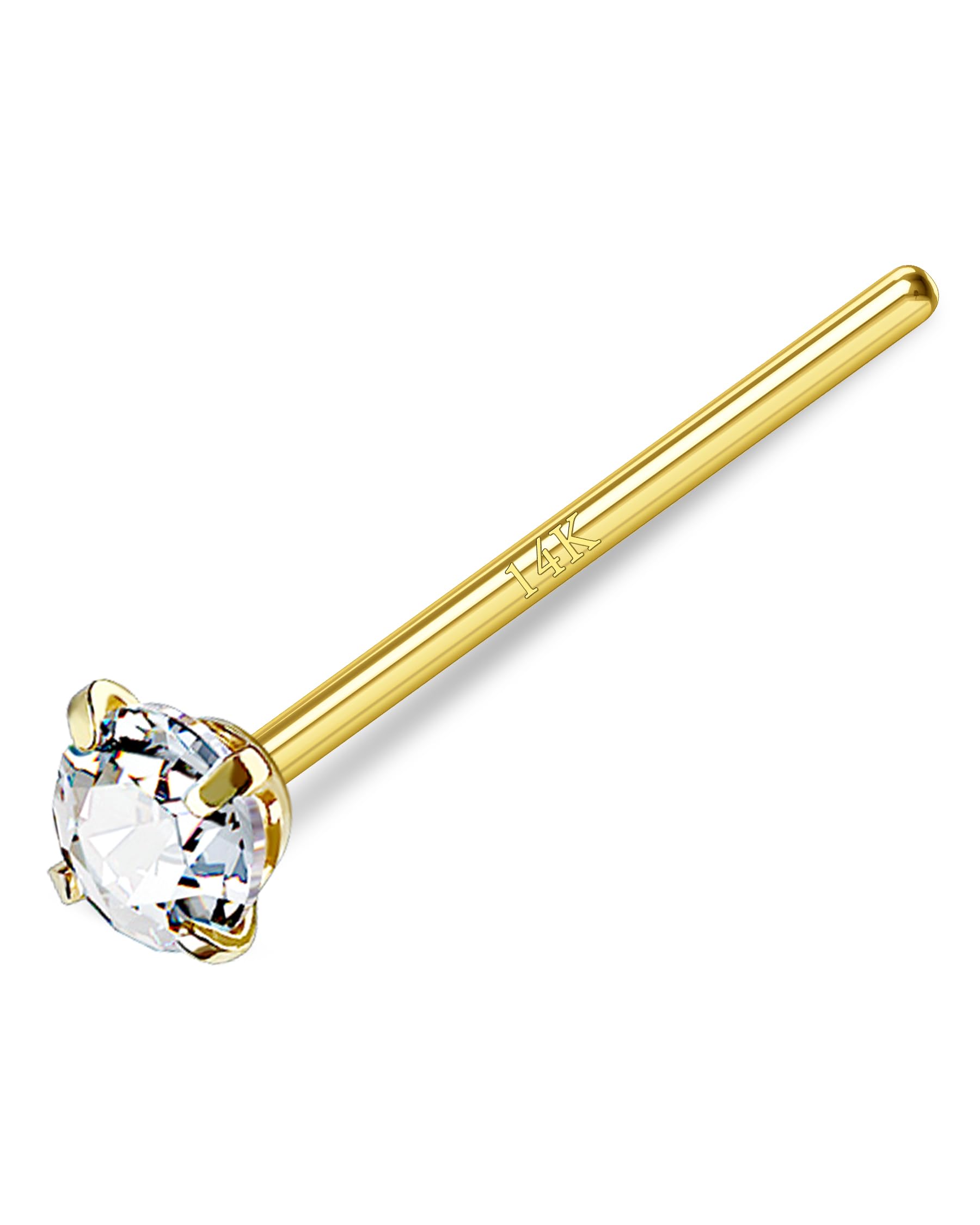 COCHARM 18g Fishtail Nose Rings 14k Real Gold Nose Stud Ring Custom Bend Nose Piercing Jewelry for Women Men CZ 2.5mm