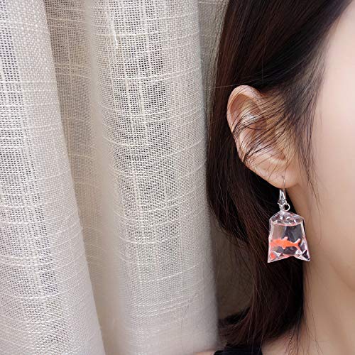 Christmas Funny Fish in Bag Earrings, Unique Acrylic Resin Dangle Earrings Gift for Girls Women