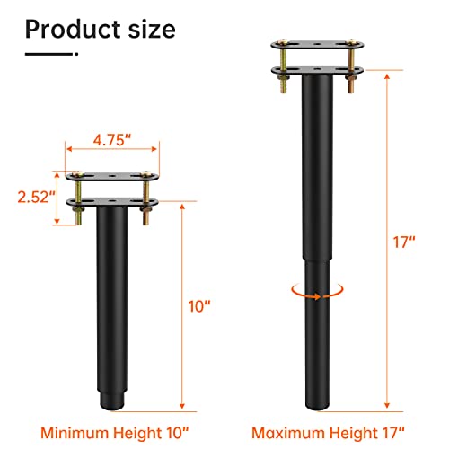 KOMOHOM (4PCS) 10~17 inch Adjustable Height Center Support Leg for Bed Frame, Steel Bed Frame or Wooden Bed Center Slat Support Leg, Adjustable Bed Frame Legs