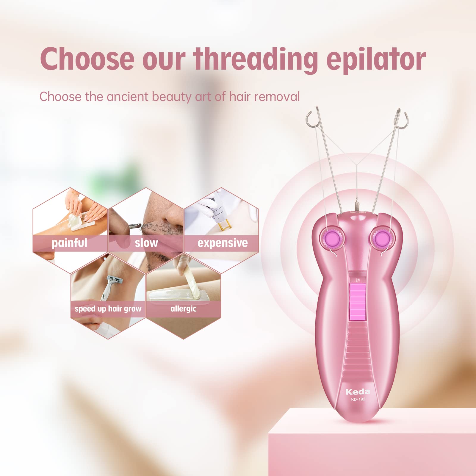 Facial Threading Hair Removal for Women - Electric Ladies Thread Hair Remover, Automatic Threader Machine Epilator for Fine Hairs on Face, Chin, Upper Lip, Arms