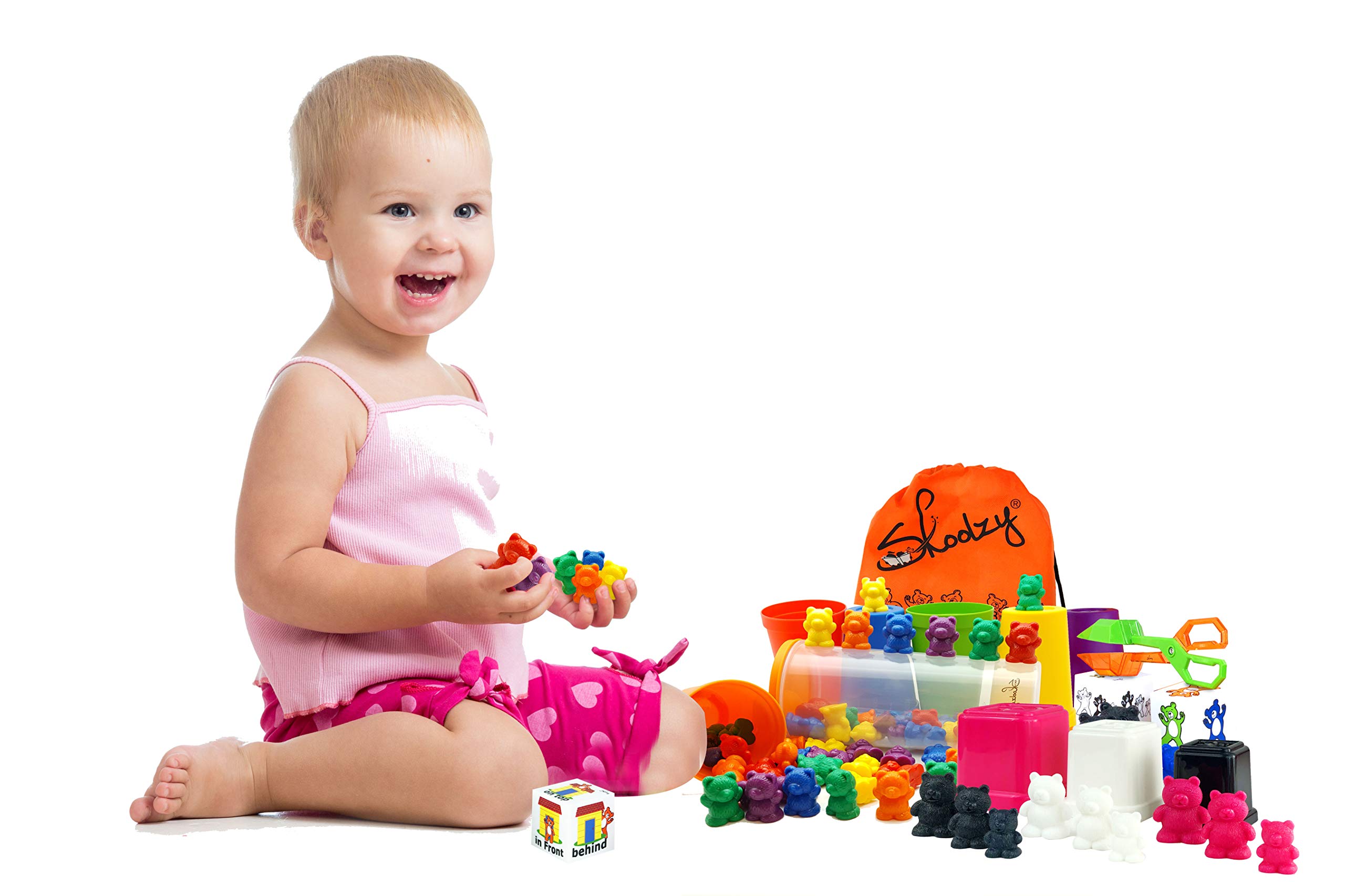 Skoolzy Language Rainbow Counting Bears, Matching Sorting Cups with Scoop Tongs 114pc Set - Teddy Bear Math Manipulatives for Toddlers - Sensory Toys - Fine Motor Skills Toys for Age 3+
