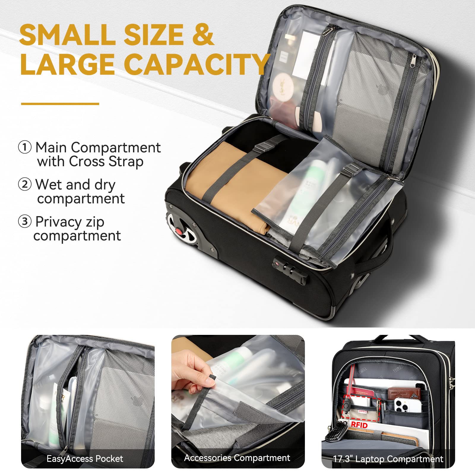 Carry On Luggage 20-Inch Suitcases with Wheels Luggage Sets 2Piece Suitcase Set Expandable with TSA Lock Airline Approved Rolling Lightweight Suitcases for Women Men, Black