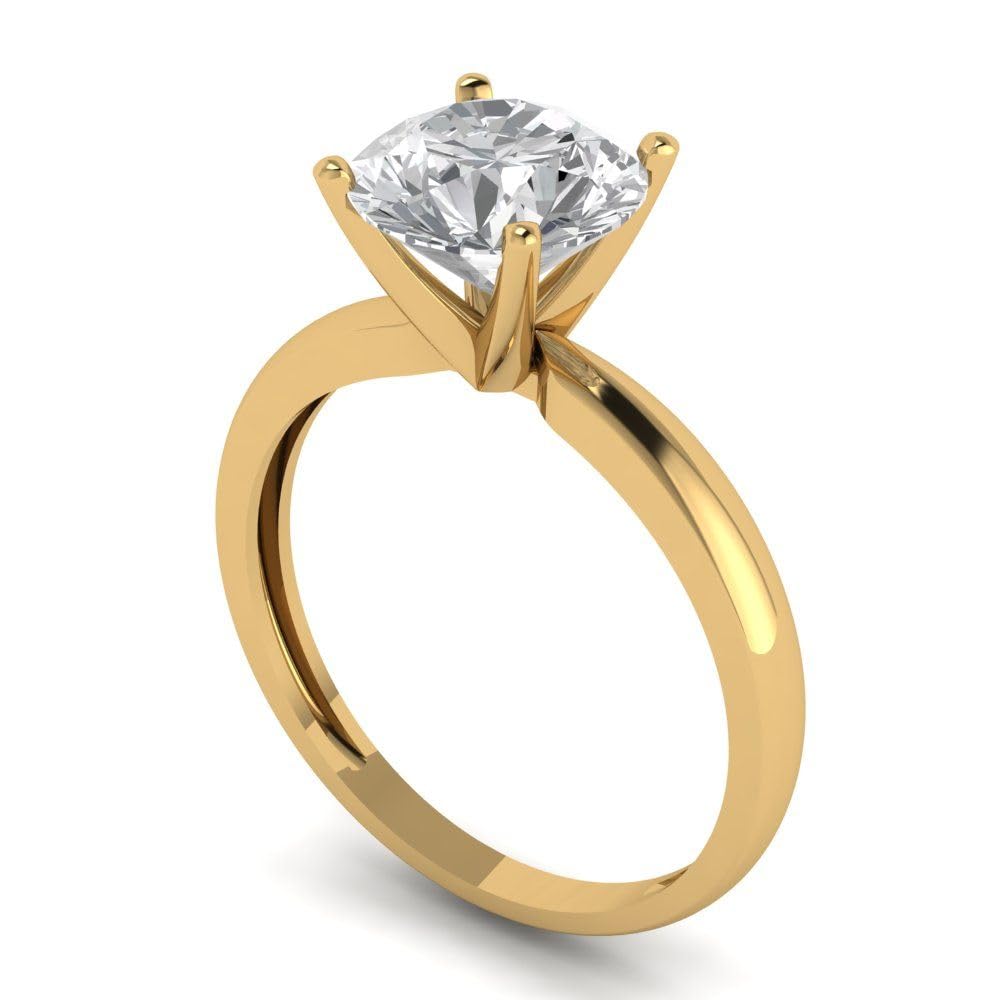 Clara Pucci Yellow 14k Solid Gold Solitaire anniversary Engagement Promise Bridal Ring - 2 Ct Round Cut Clear Simulated Diamond Sz 6