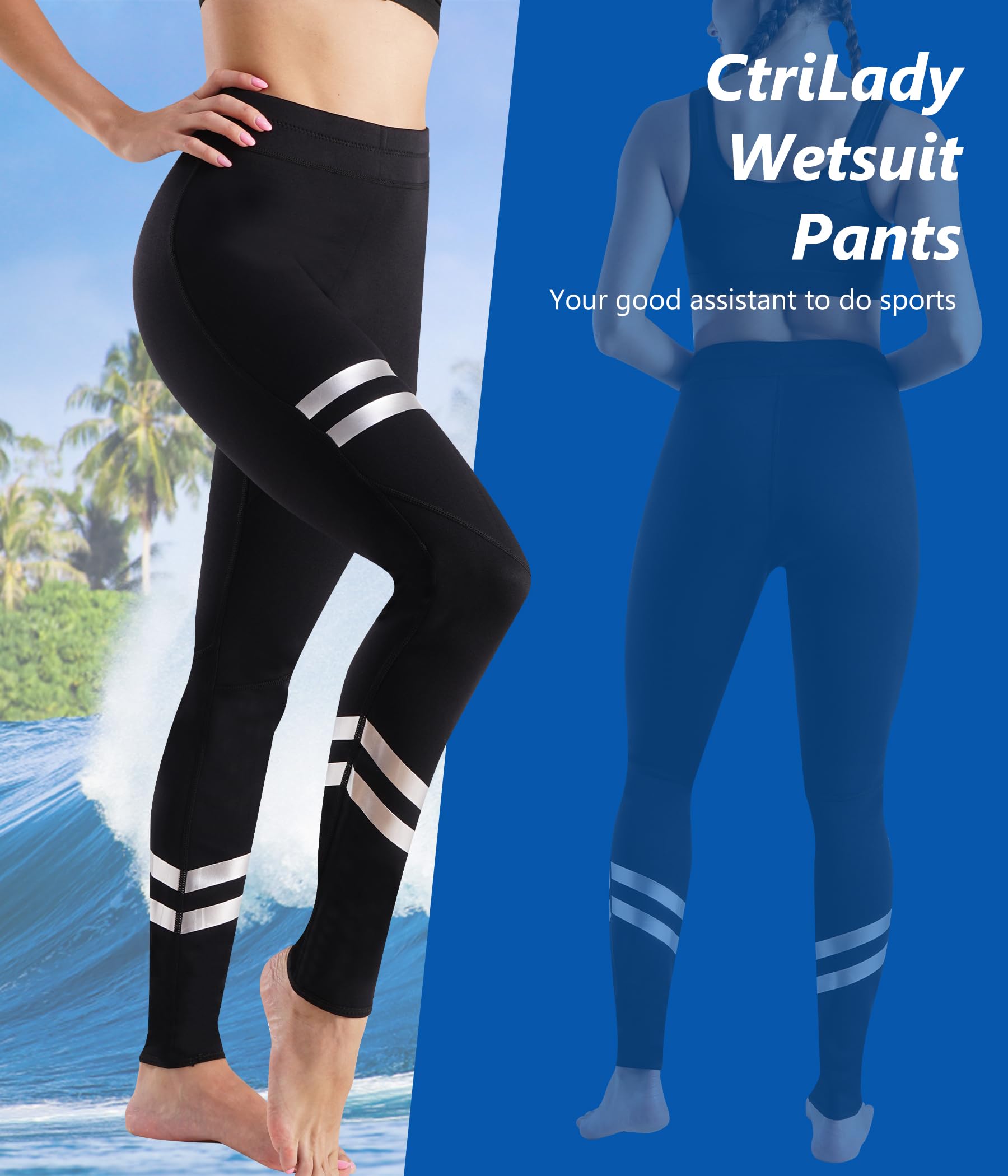 CtriLady Women's Wetsuit Long Pants,1.5mm Neoprene Pants Wetsuit Legging Keep Warm for Swimming Surfing Diving Kayaking(M,Black
