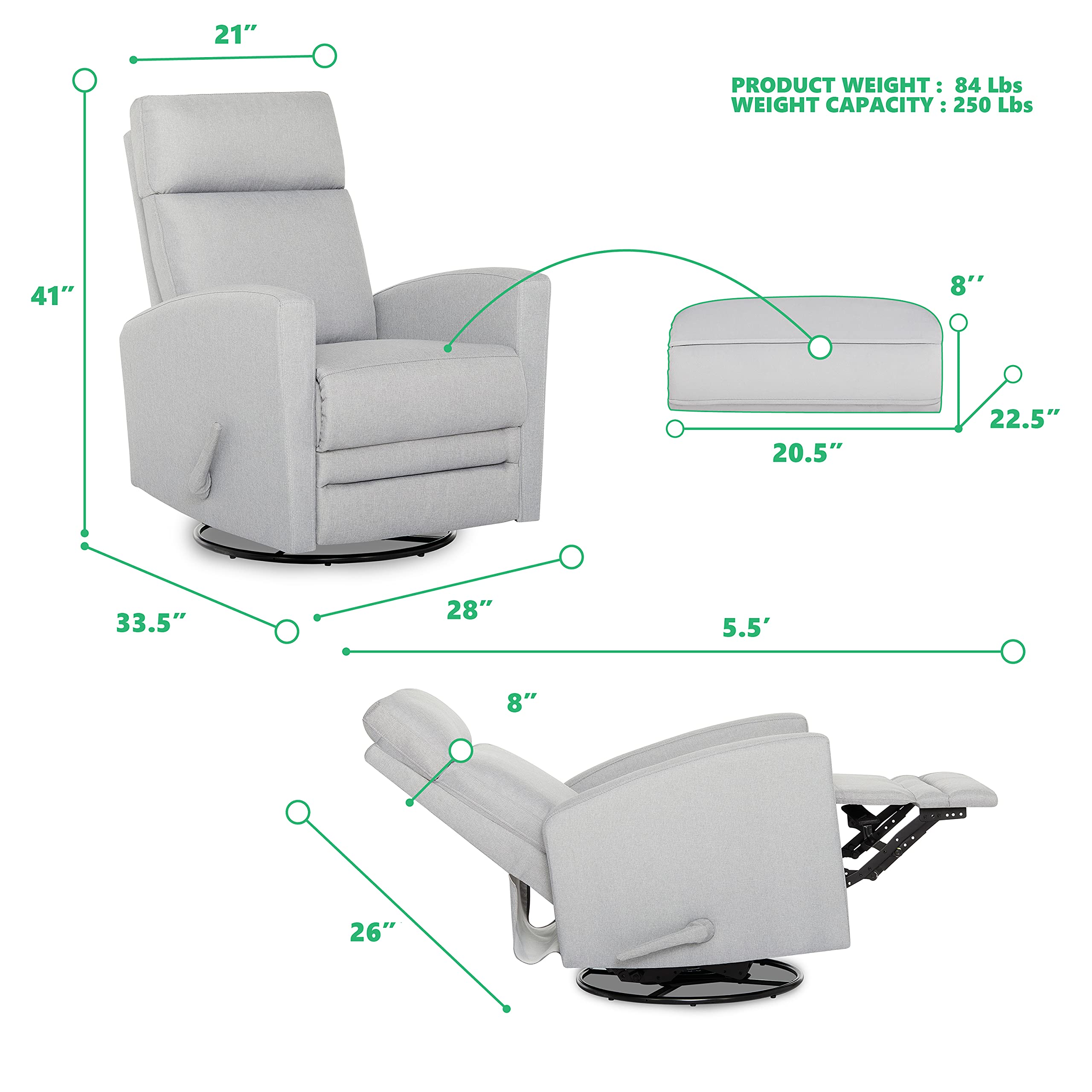 Dream On me Chatham Plus Swivel Glider,Grey